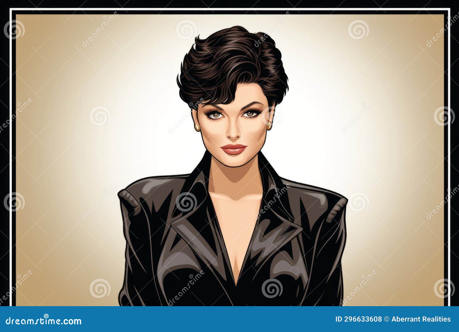 An Illustration of a Woman in a Black Leather Jacket Stock Illustration ...