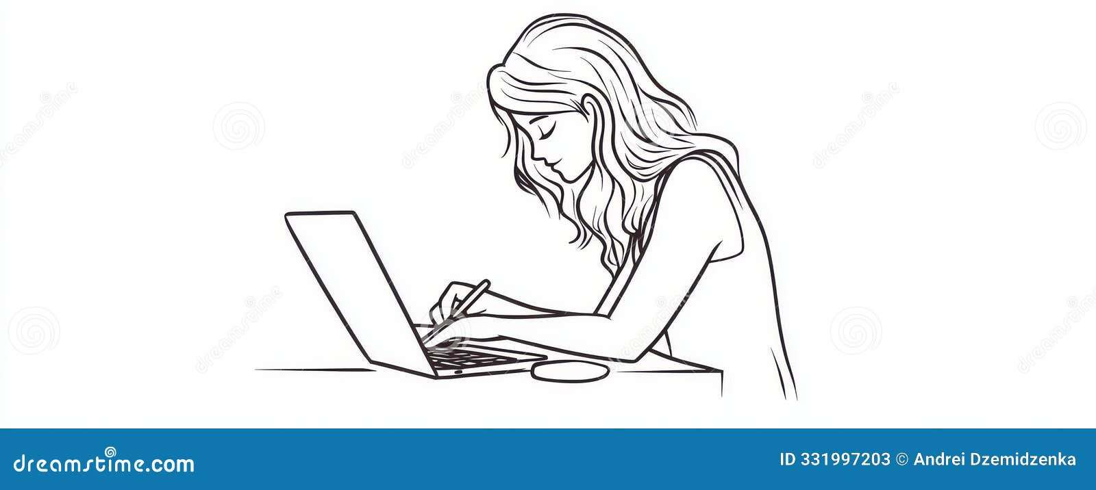 An Illustration with a Woman Drawing in One Continuous Line while ...
