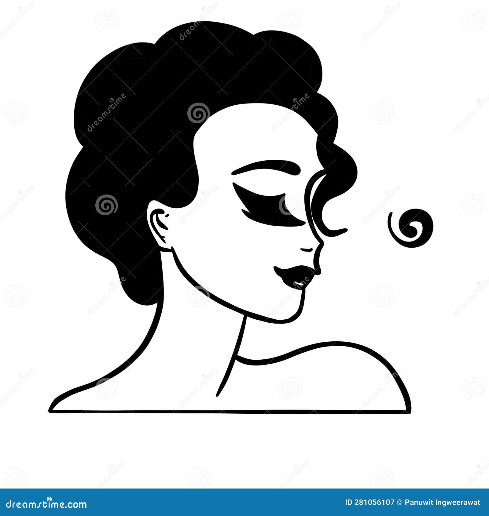 Illustration Woman Face Line Art Black And White Tone Minimal Style