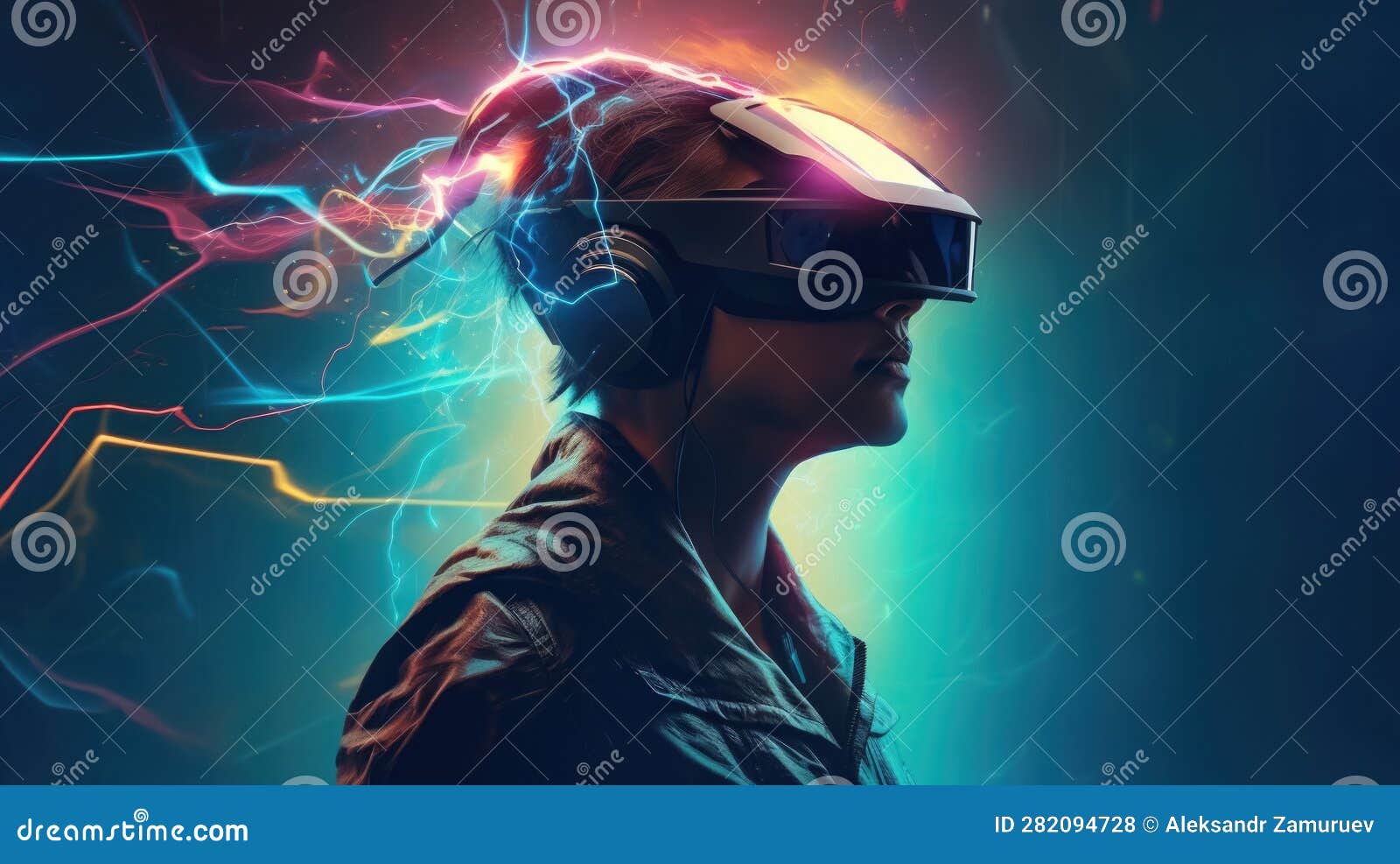 Illustration of Woman with Glasses of Virtual Reality. Future ...