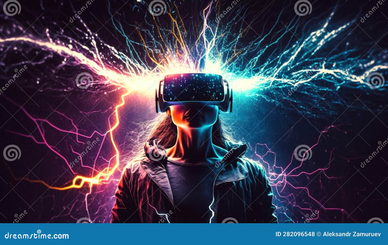 Illustration of Woman with Glasses of Virtual Reality. Future ...