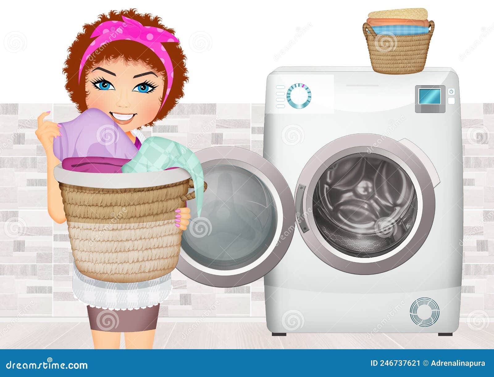 Illustration of Woman in Laundry Stock Illustration - Illustration of ...