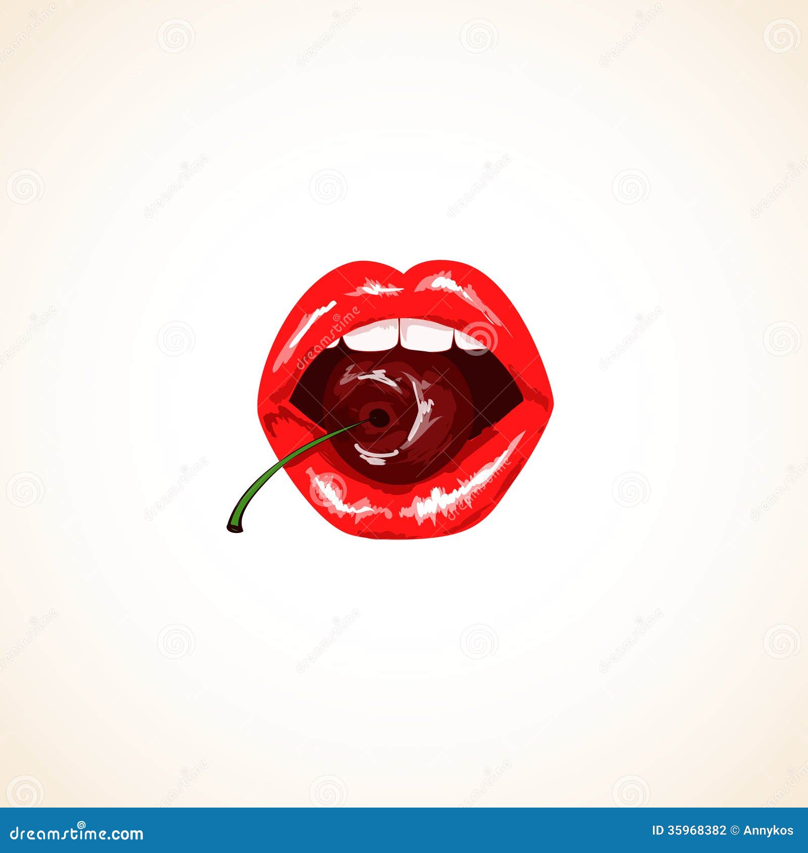Illustration of Woman Lips with Cherry Stock Vector - Illustration of ...