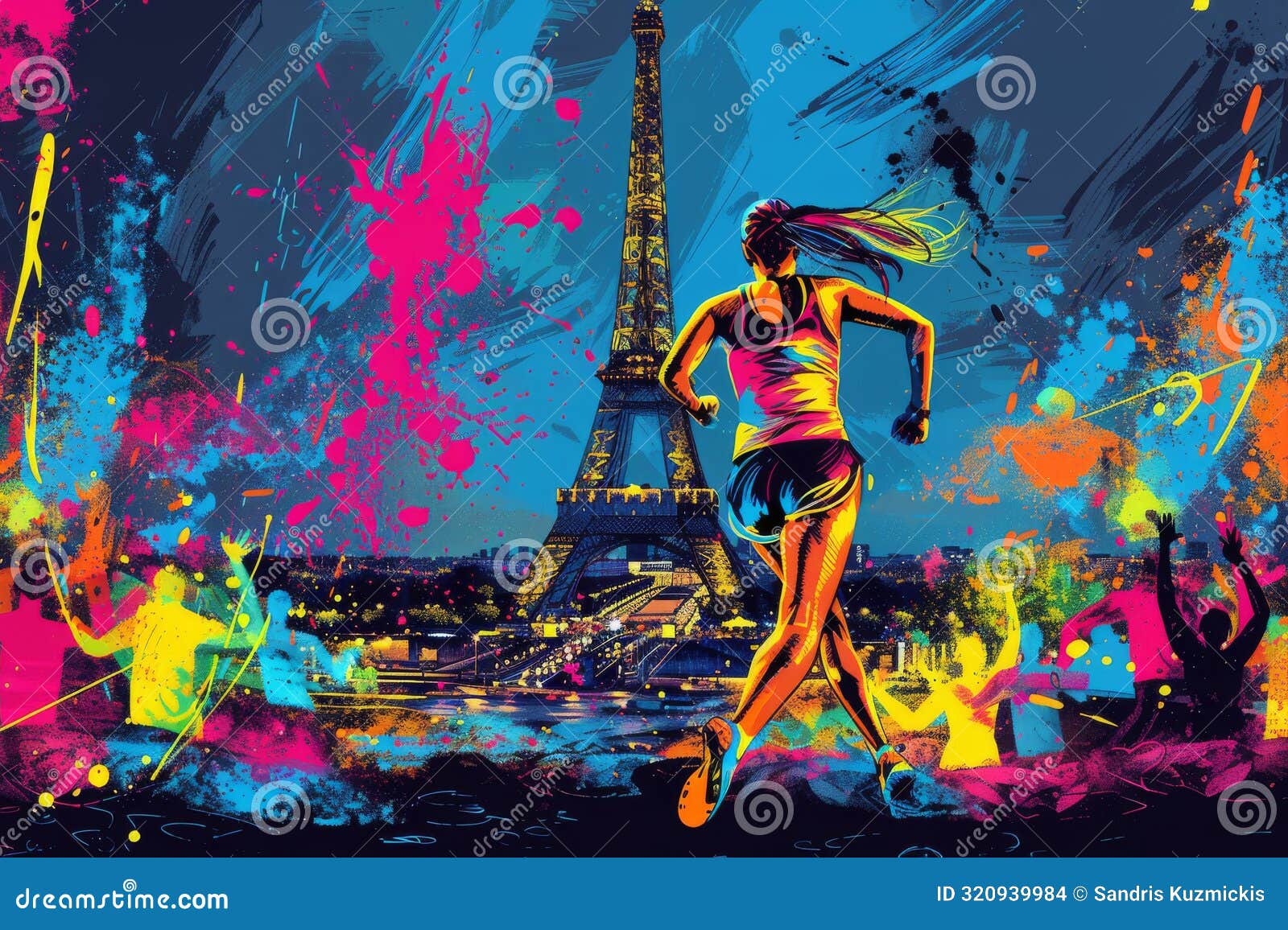 Illustration of Woman Running in the Paris Marathon. Generative AI ...