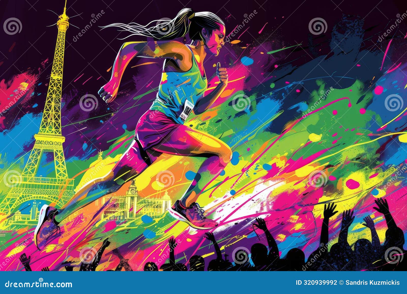 Illustration of Woman Running in the Paris Marathon. Generative AI ...