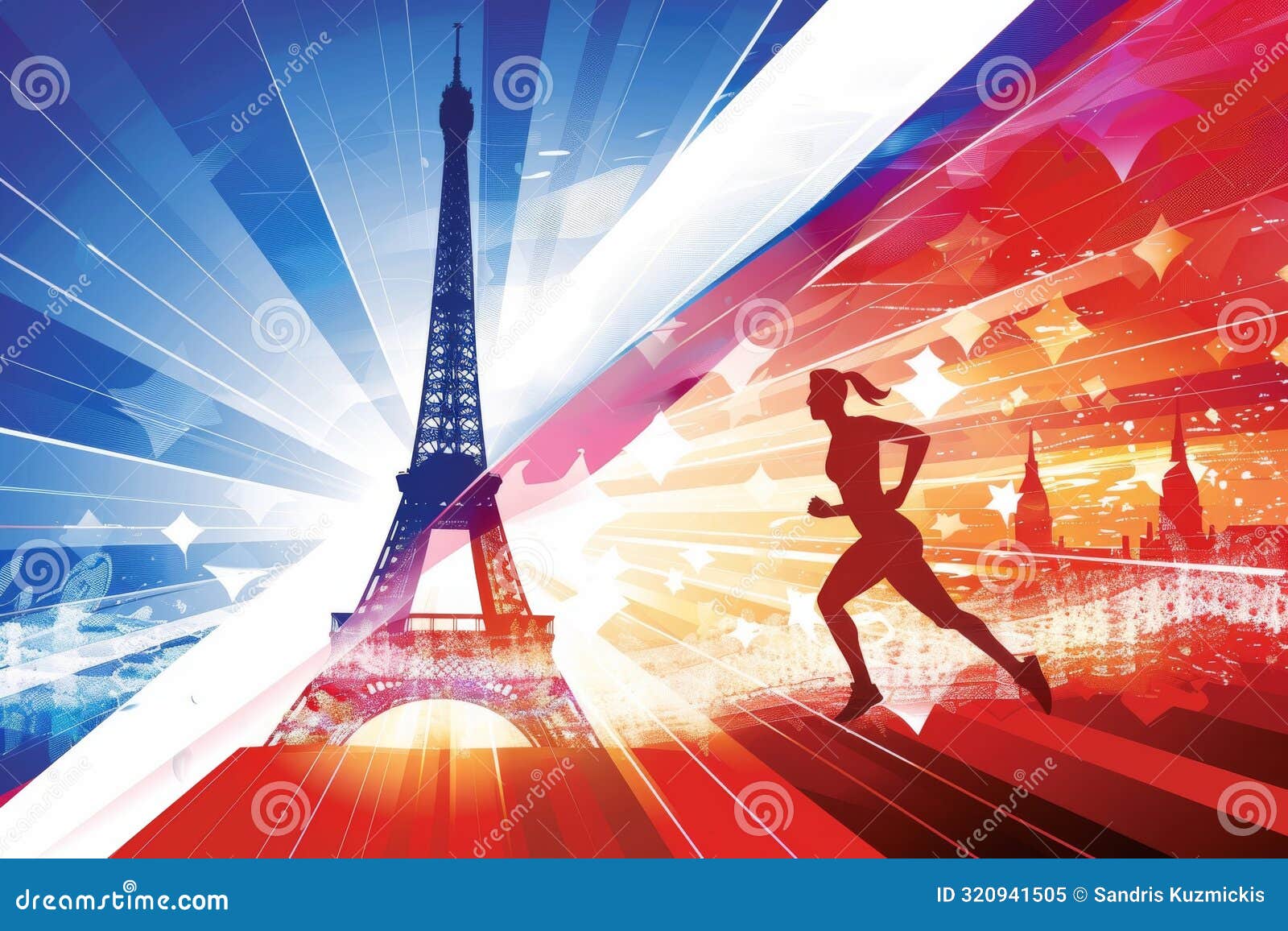 Illustration of Woman Running in the Paris Marathon. Generative AI ...