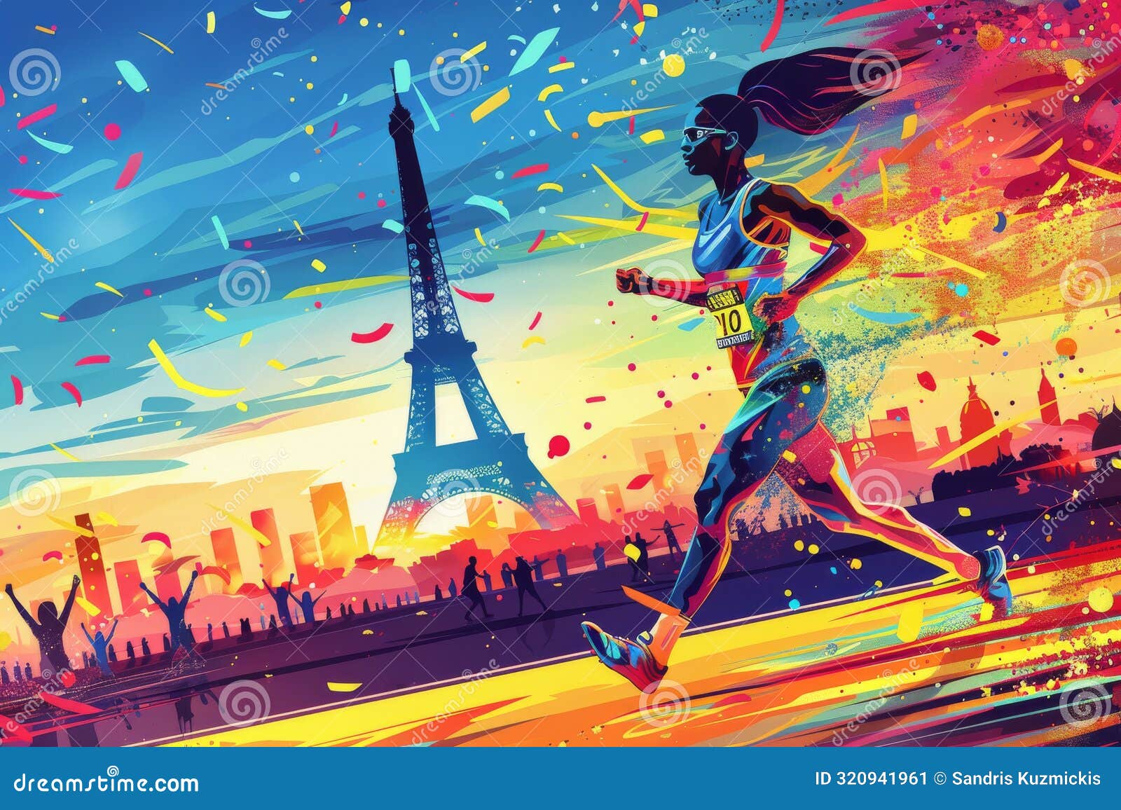 Illustration of Woman Running in the Paris Marathon. Generative AI ...