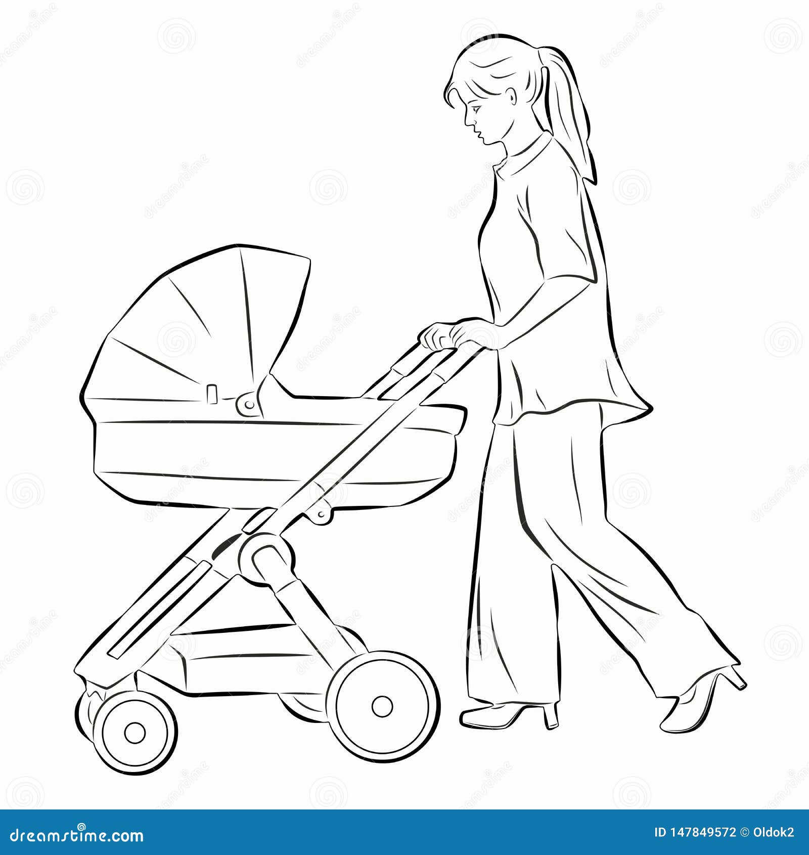 Illustration of Woman with a Stroller , Vector Draw Stock Vector ...