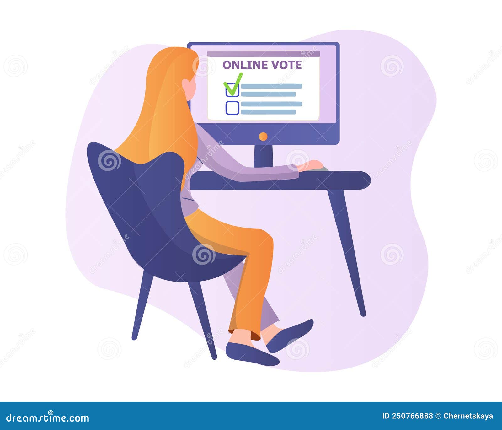 Illustration of Woman Using Computer for Online Voting on White ...
