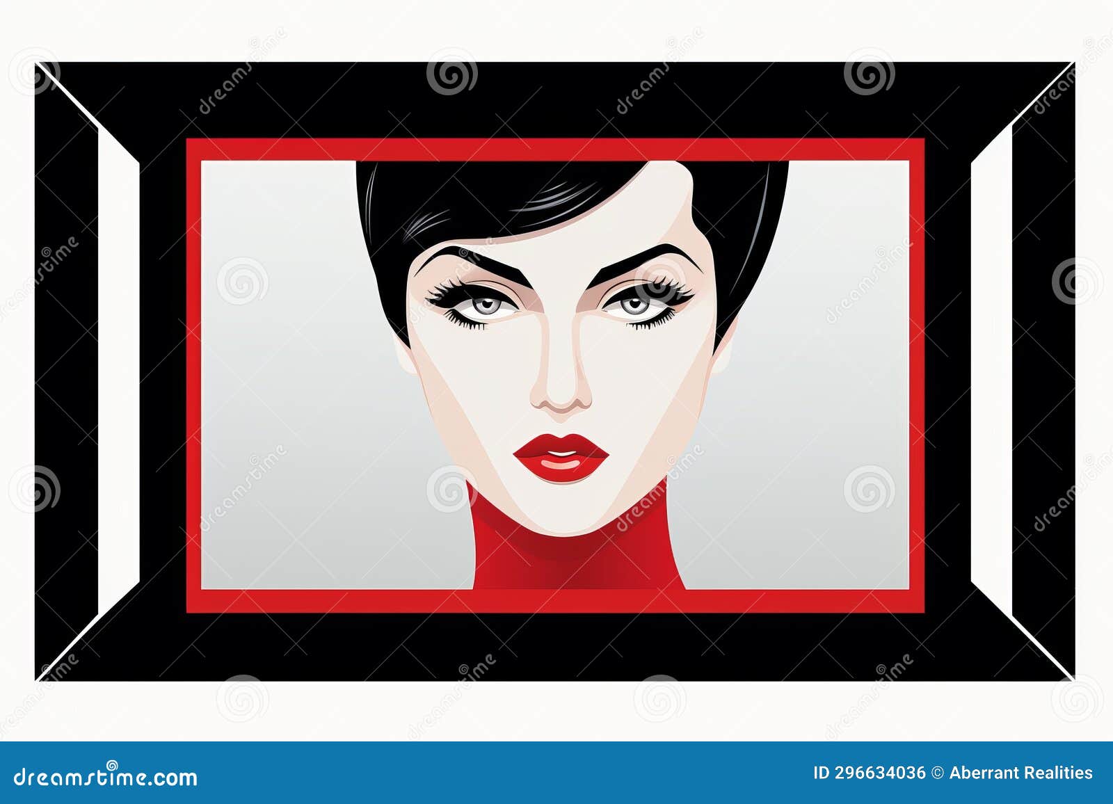 An Illustration Of A Womans Face In A Black Frame Stock Illustration