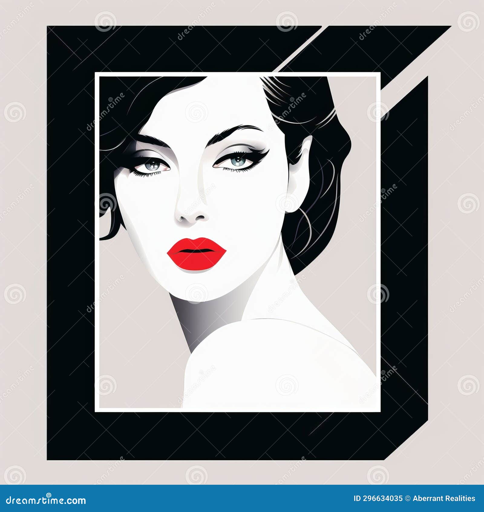 An Illustration Of A Womans Face In A Black And White Frame Stock