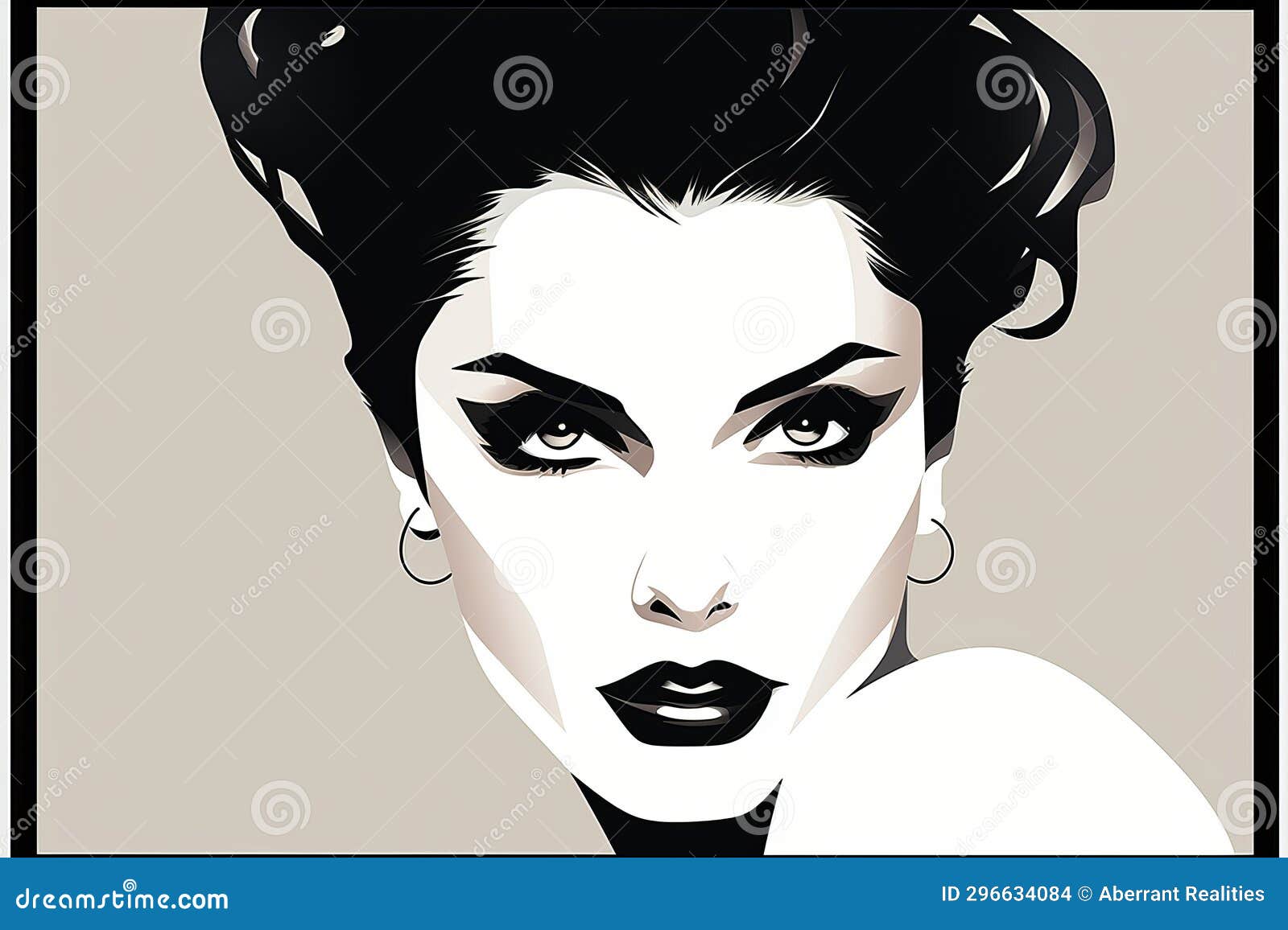An Illustration Of A Womans Face With Black And White Makeup Stock