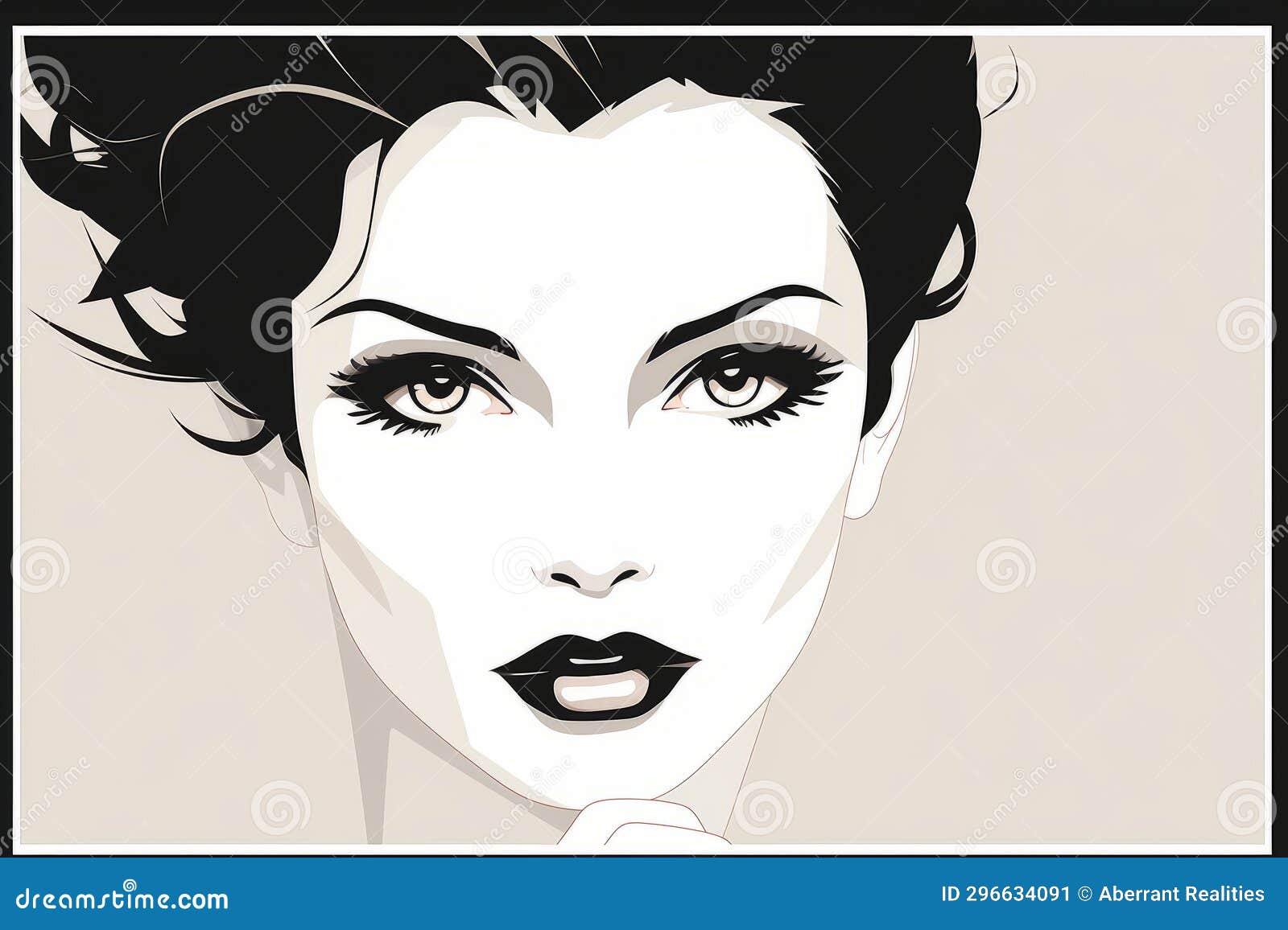 An Illustration Of A Womans Face With Black And White Makeup Stock