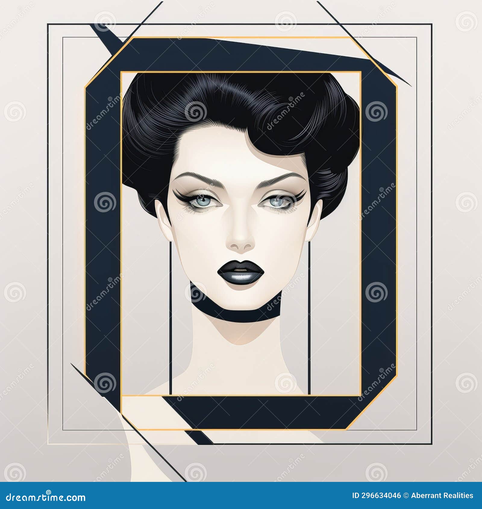 An Illustration Of A Womans Face In A Frame Stock Illustration