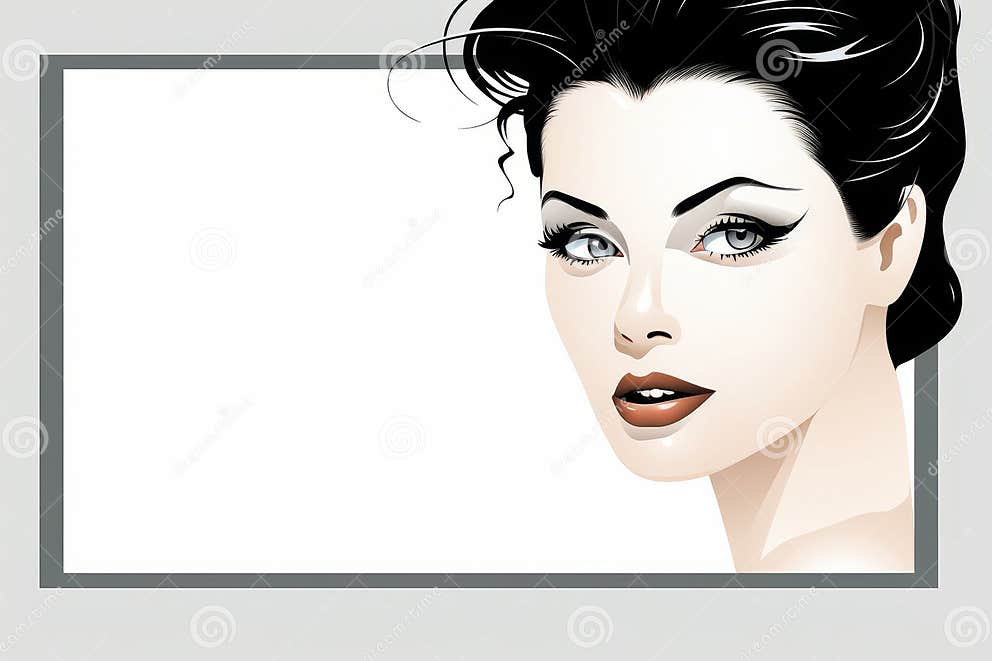 An Illustration Of A Womans Face In Front Of A White Frame Stock