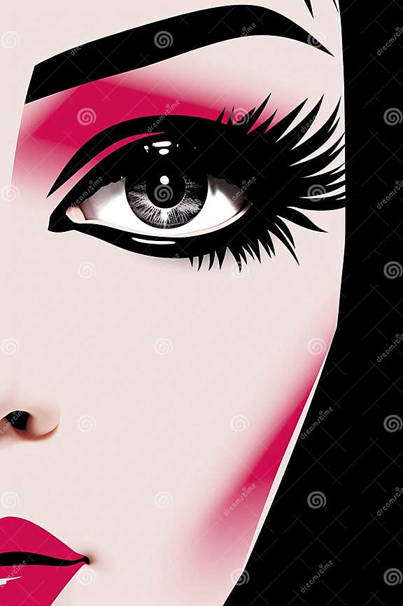 An Illustration Of A Womans Face With Pink Makeup Stock Illustration