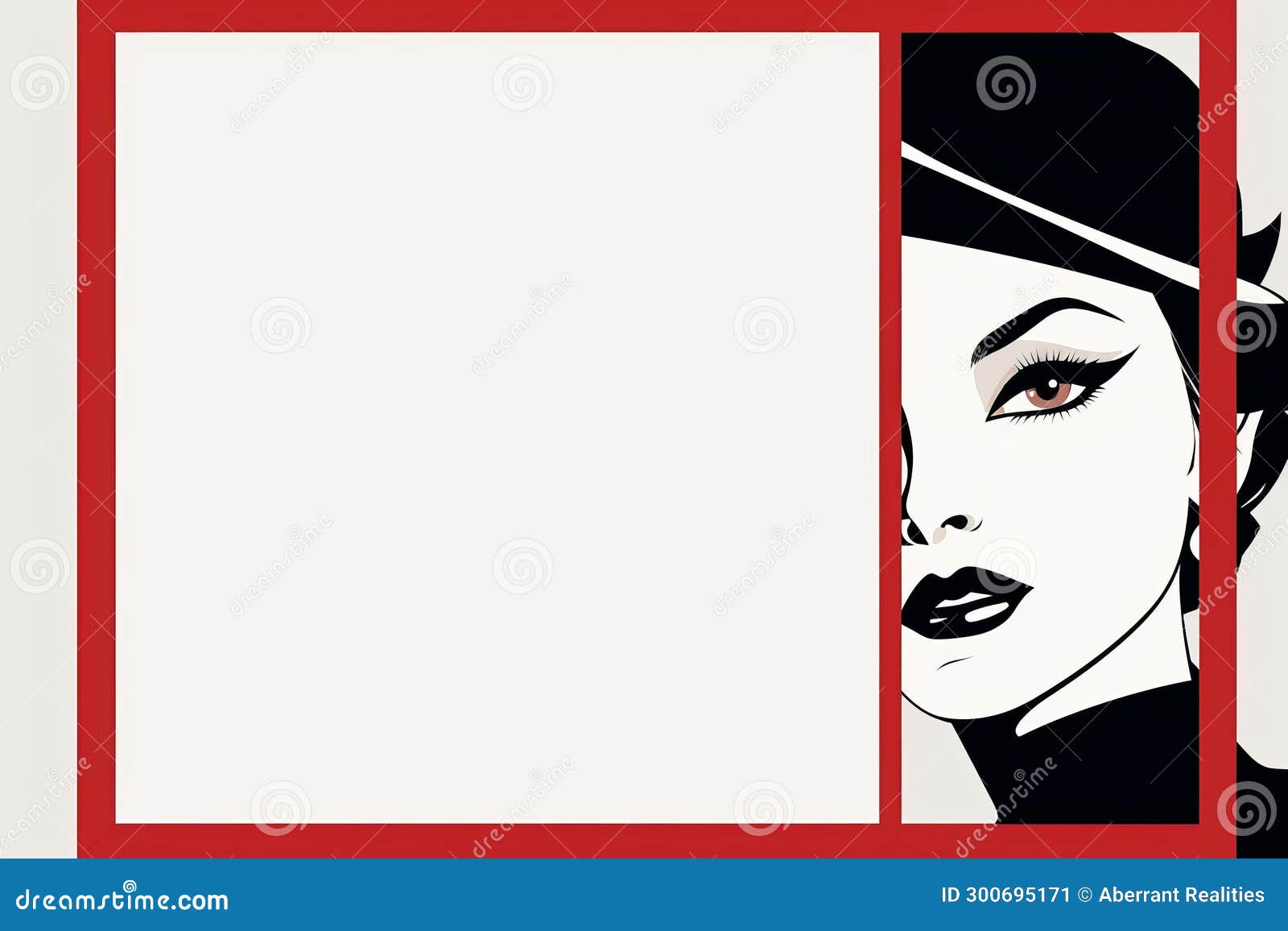 An Illustration Of A Womans Face With A Red Frame Stock Illustration