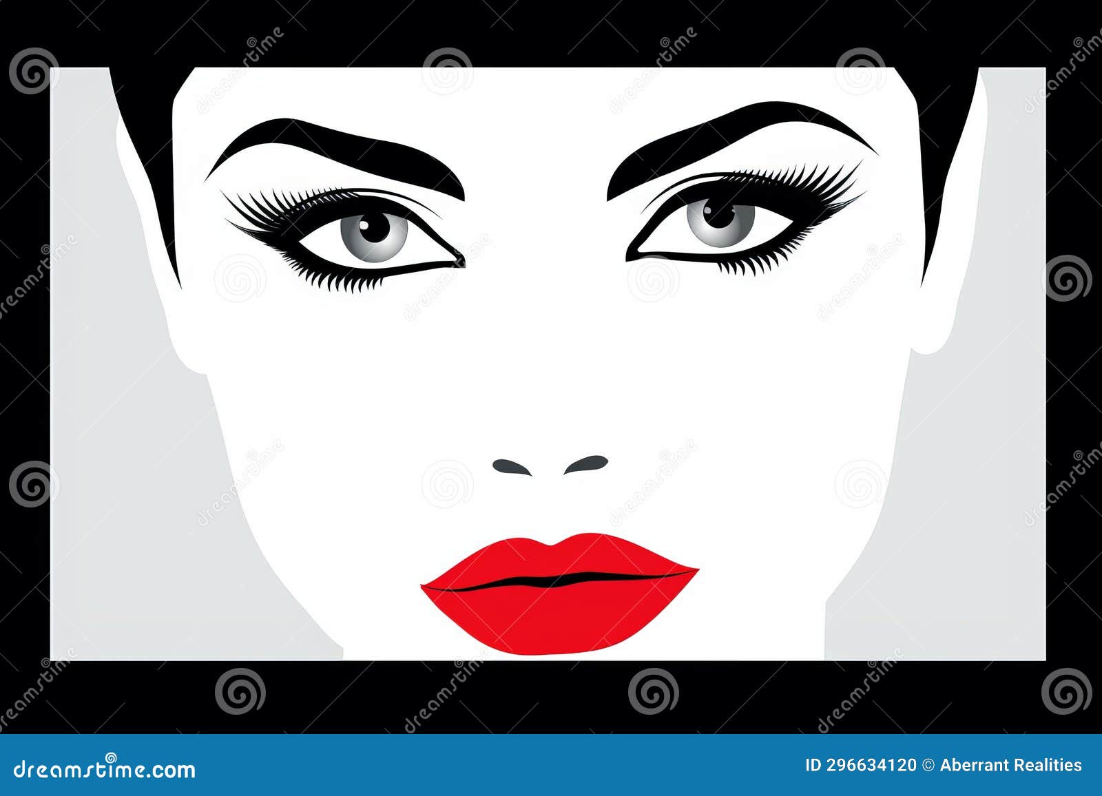 An Illustration Of A Womans Face With Red Lips Stock Illustration