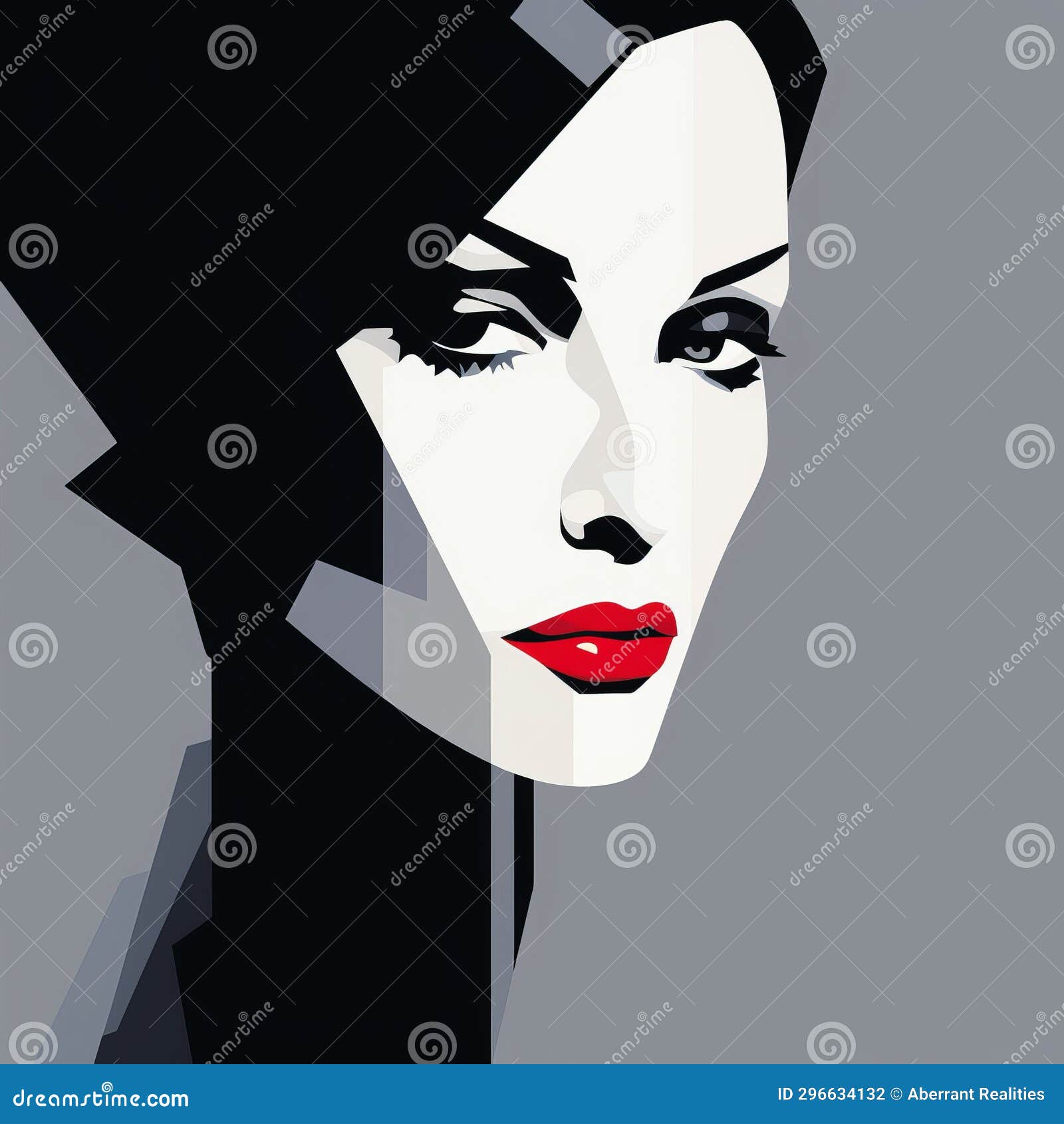 An Illustration Of A Womans Face With Red Lips Stock Illustration