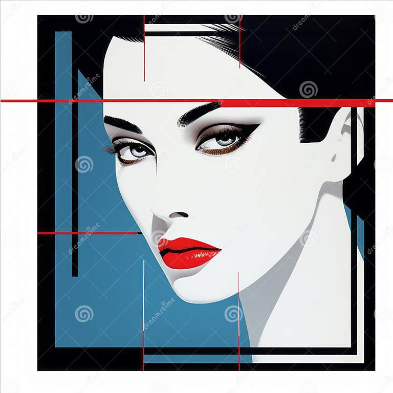 An Illustration Of A Womans Face With Red Lips Stock Illustration