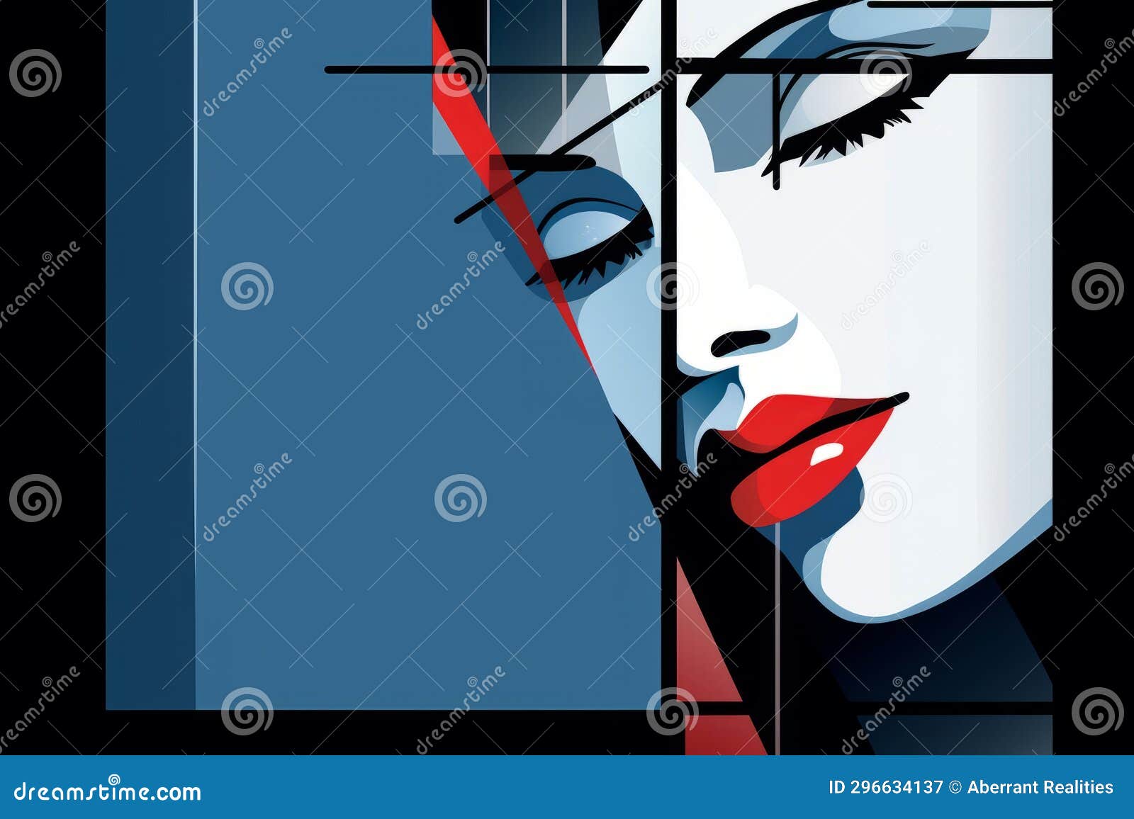 An Illustration Of A Womans Face With Red Lips Stock Illustration