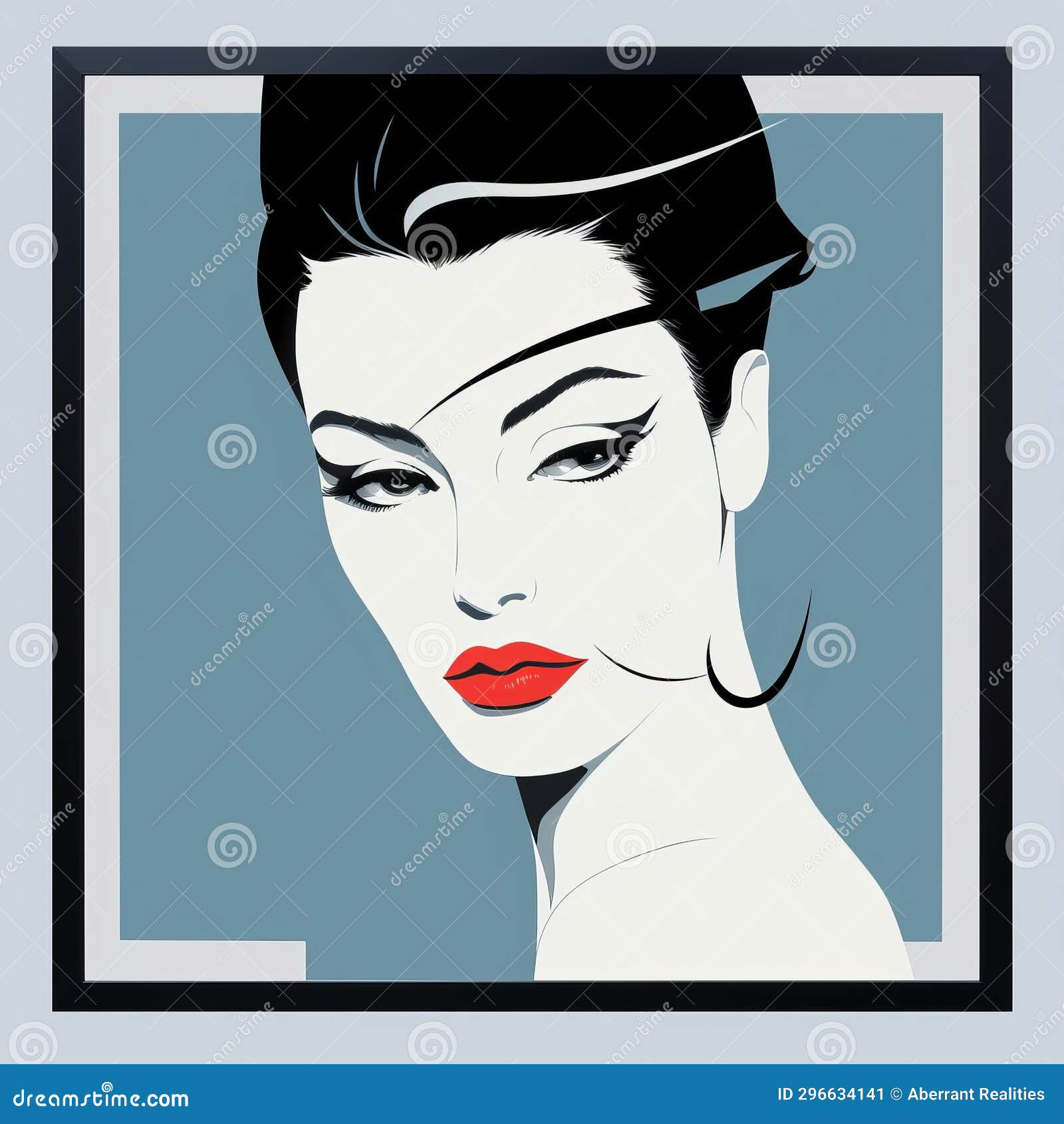 An Illustration Of A Womans Face With Red Lips Stock Illustration