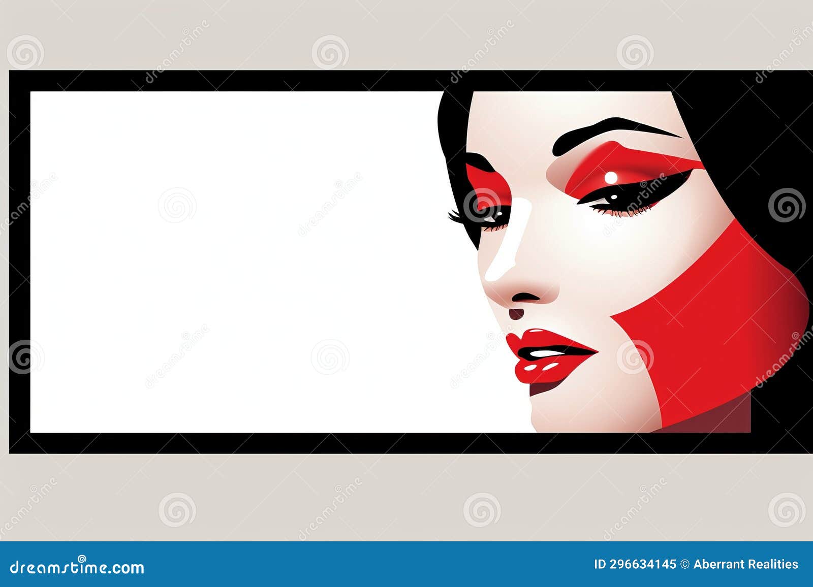 An Illustration Of A Womans Face With Red Makeup Stock Illustration