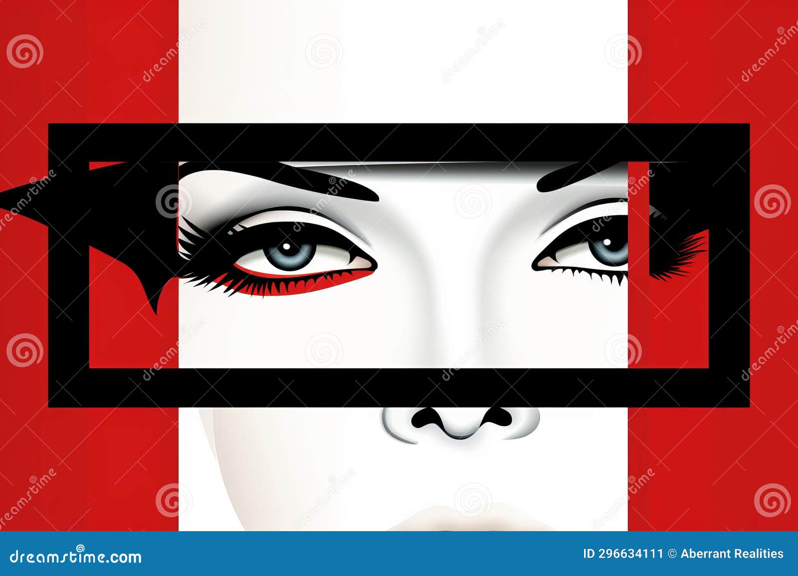 An Illustration Of A Womans Face With Red And White Stripes Stock