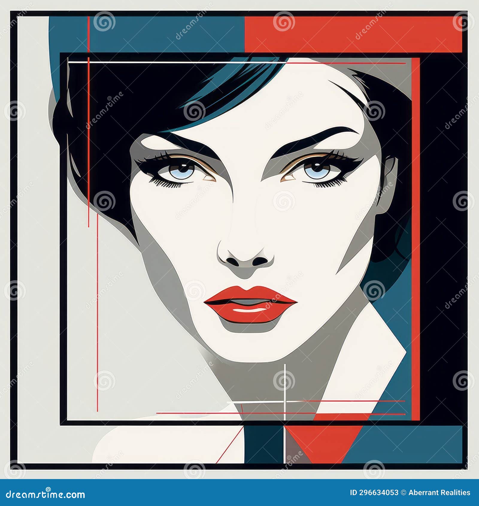 An Illustration Of A Womans Face In A Square Frame Stock Illustration