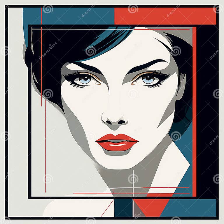 An Illustration Of A Womans Face In A Square Frame Stock Illustration