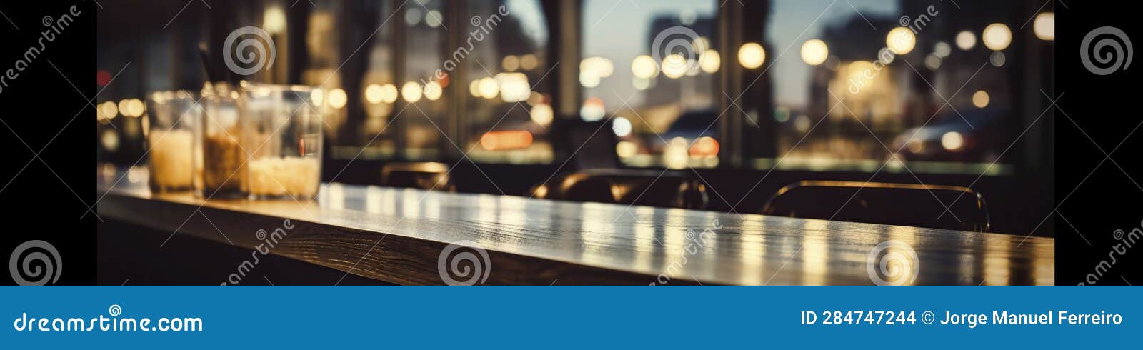 An Illustration, Wooden Bar Top with Blurred Night Cafe,web Side ...
