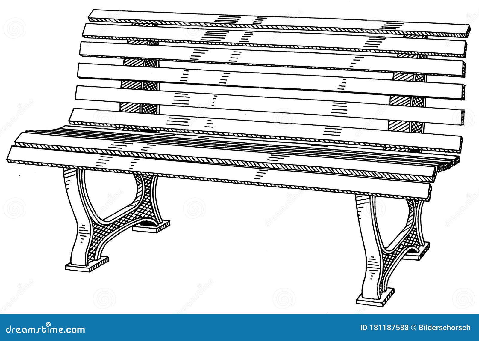 Illustration of a Wooden Park Bench Stock Illustration - Illustration ...