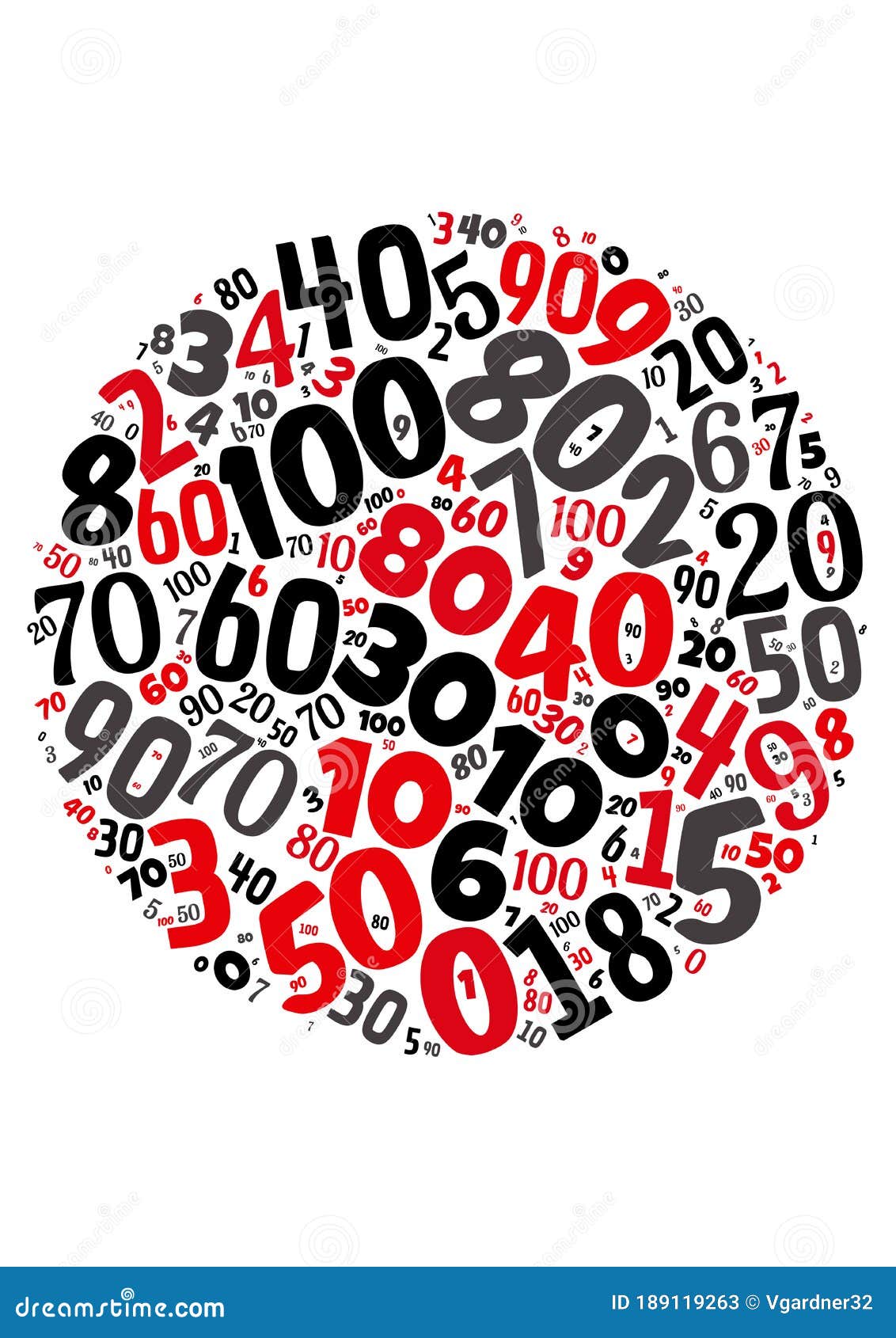 Illustration of a Word Cloud with Words Representing Numbers Stock ...