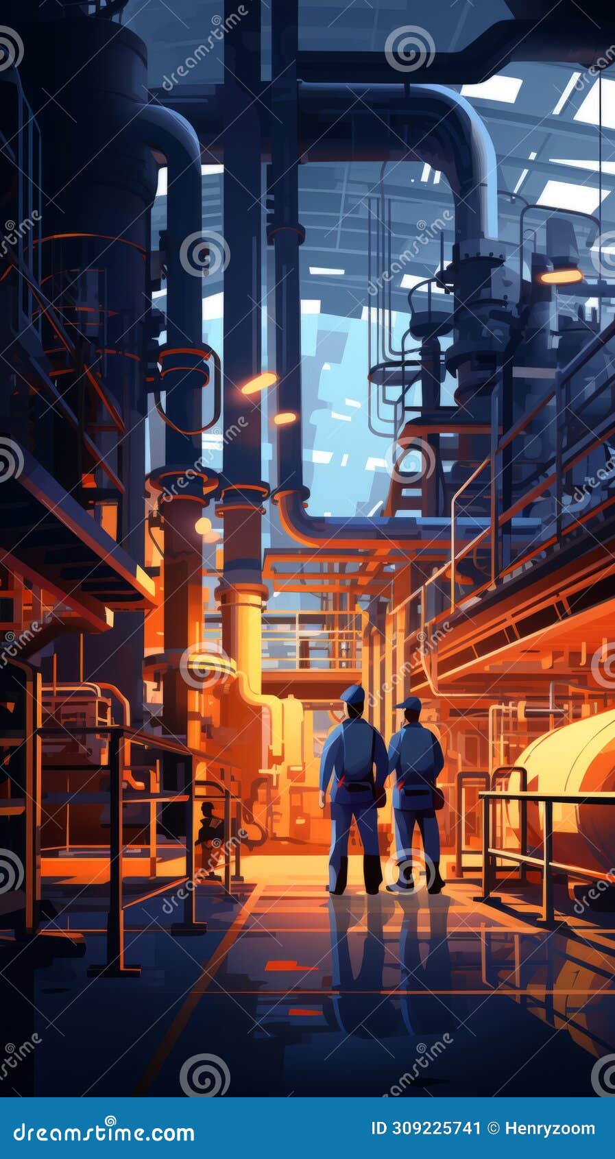 Illustration of a Work Process in a Workshop, an Engineer and a Worker ...