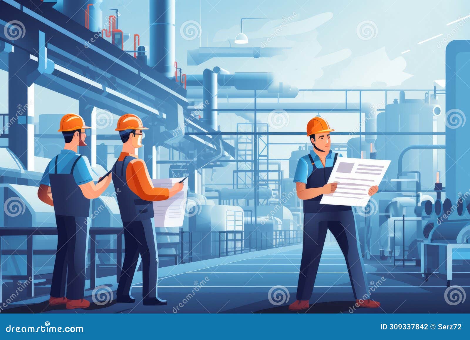 Illustration of a Work Process in a Workshop, an Engineer and a Worker ...