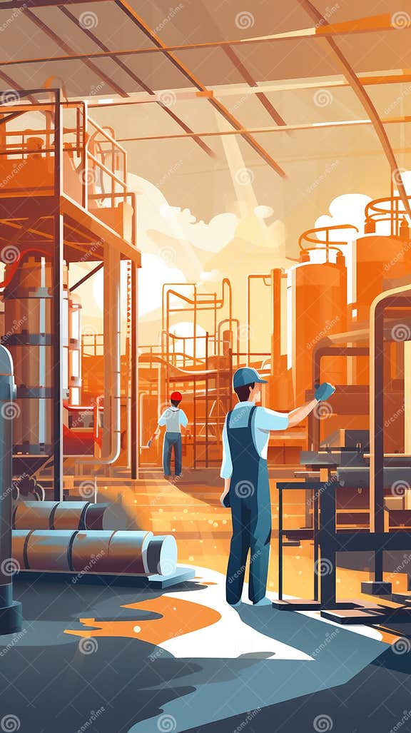 Illustration of a Work Process in a Workshop, an Engineer and a Worker ...