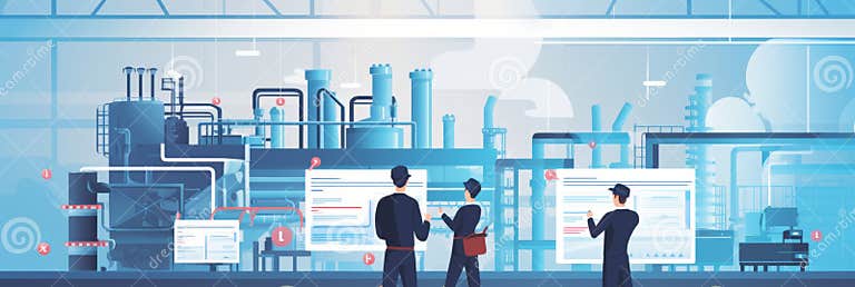 Illustration of a Work Process in a Workshop, an Engineer and a Worker ...
