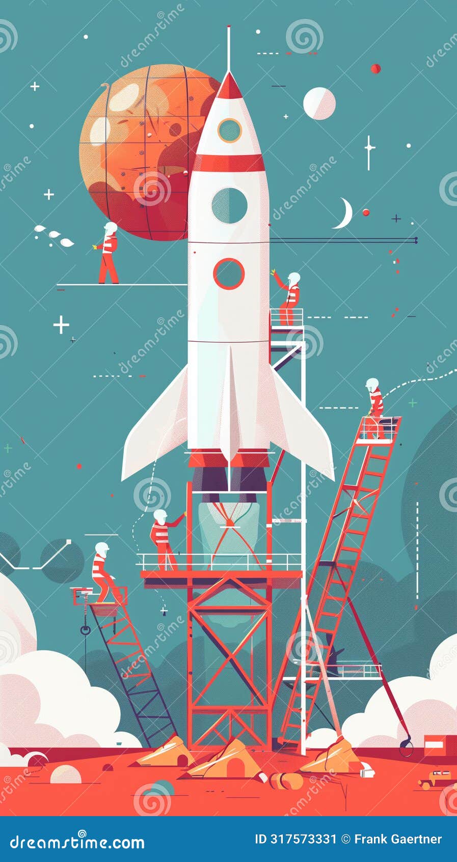 Illustration of Workers Building a Giant Rocket Stock Illustration ...