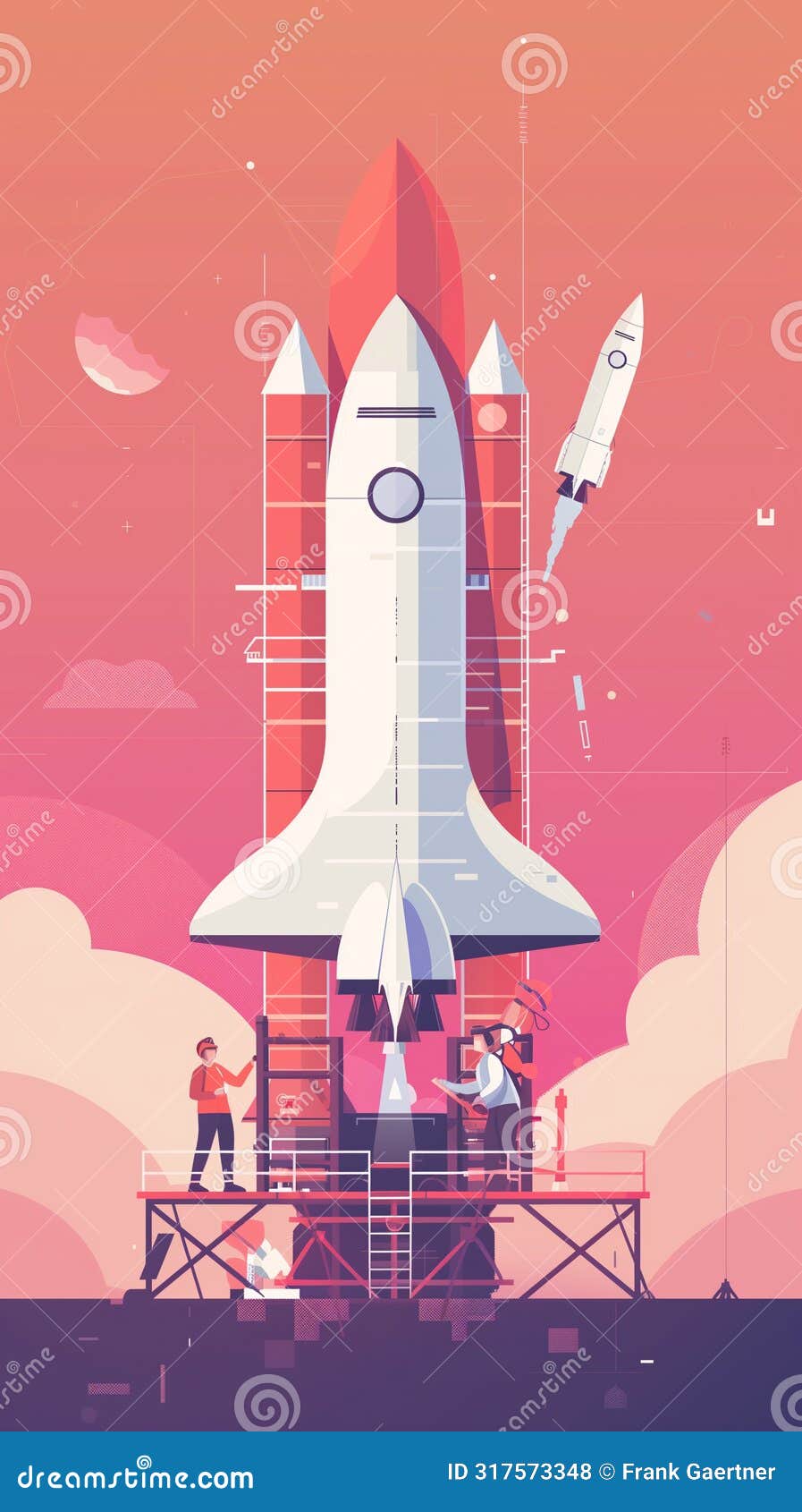 Illustration of Workers Building a Giant Rocket Stock Illustration ...