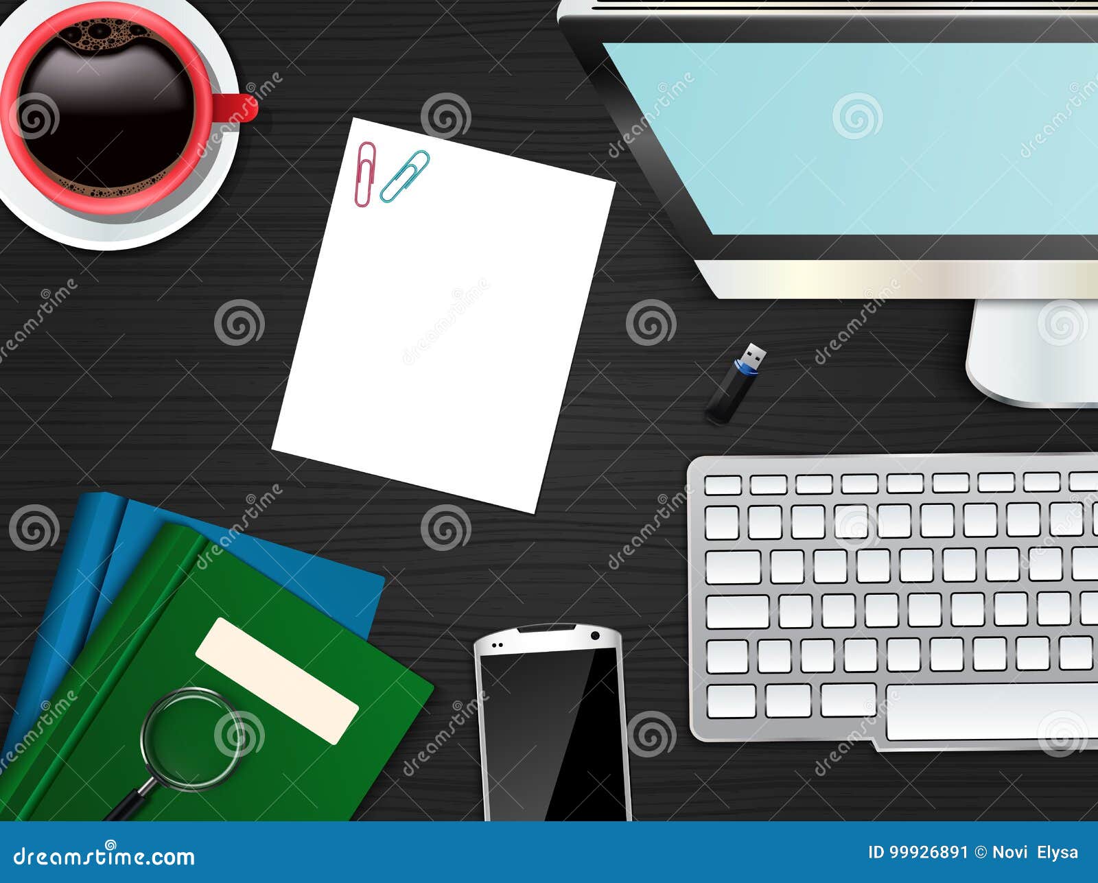 Workplace Office Top View Background Stock Vector - Illustration of ...