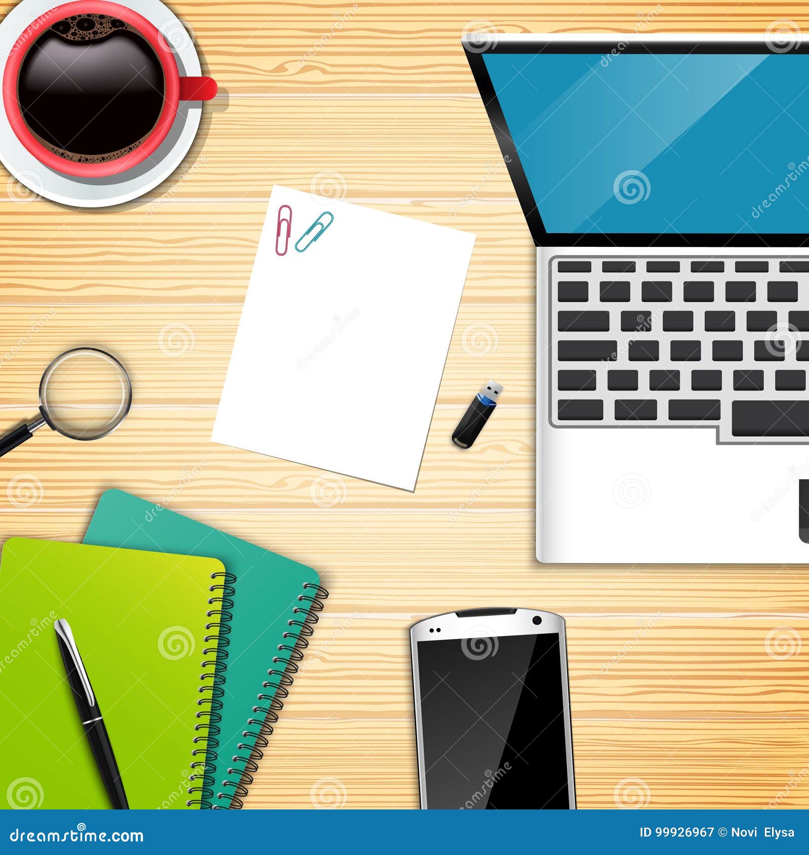 Workplace Office Top View Background Stock Vector - Illustration of ...