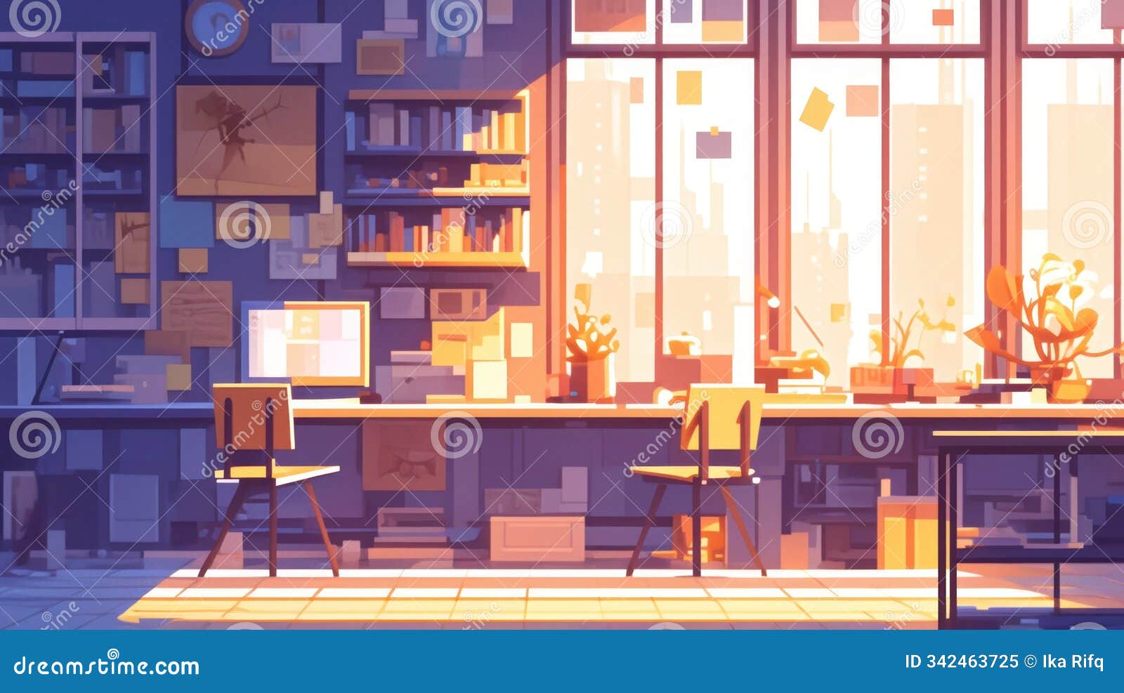 Illustration of a Workspace with Large Windows Stock Illustration ...