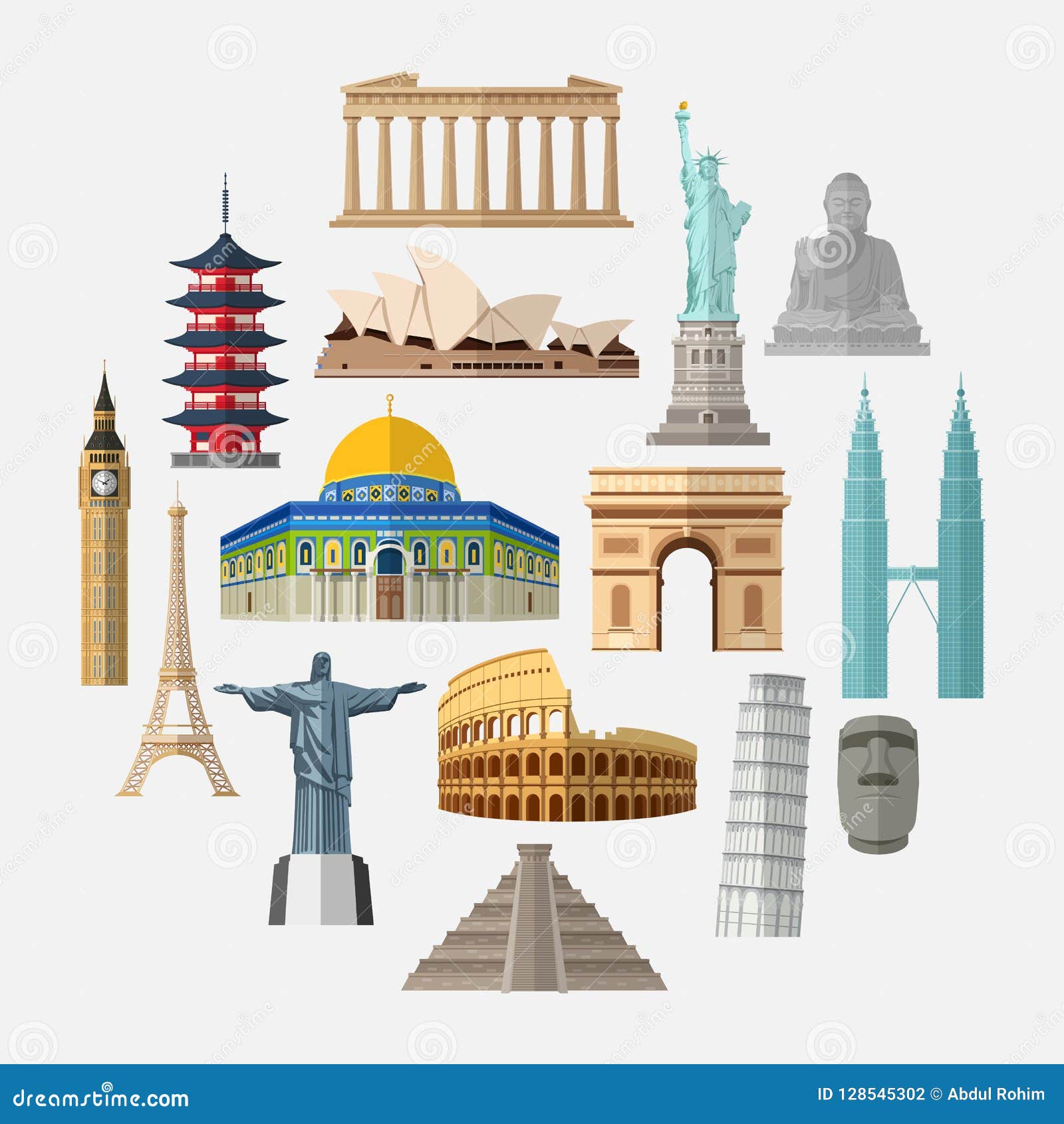 World Famous Landmarks Icon Set Editorial Photography - Illustration of ...
