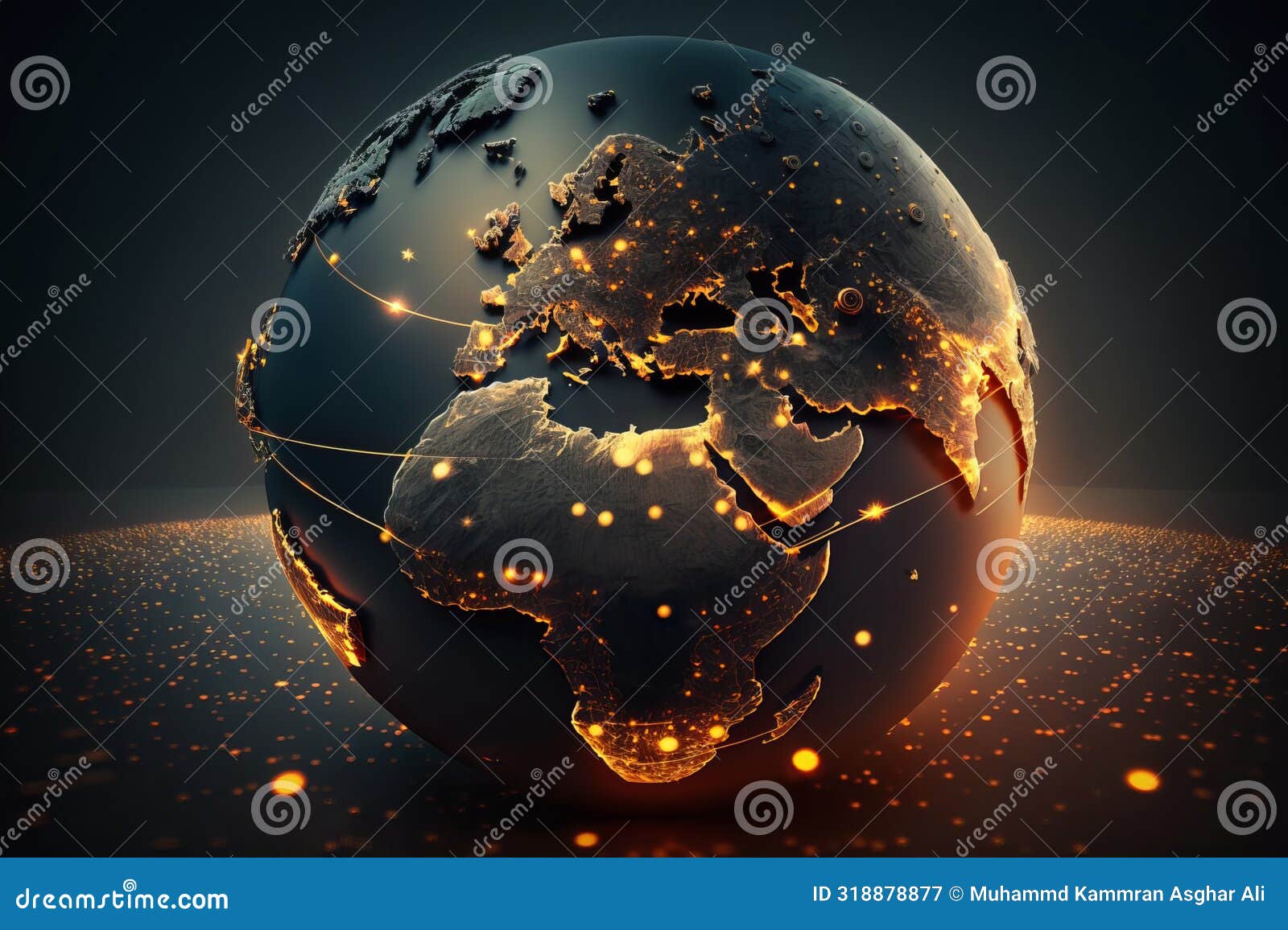 Illustration of World Global Map Planet Erth with Glow Dot Lights ...