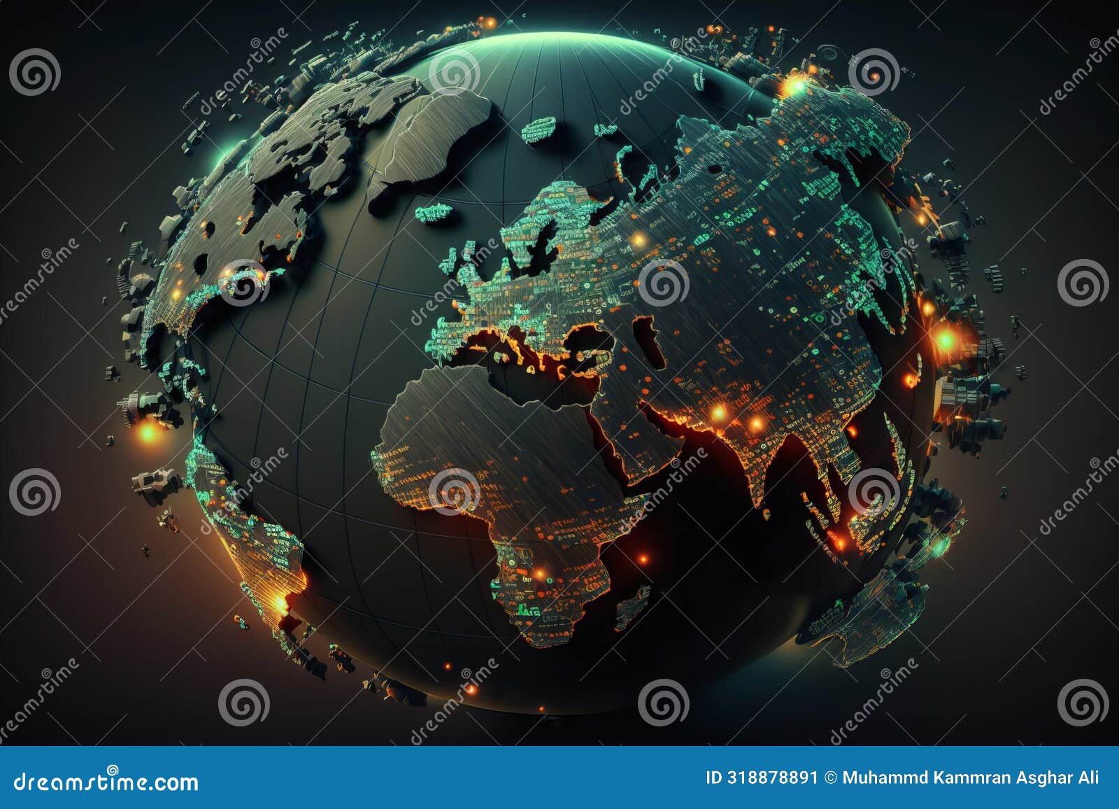 Illustration of World Global Map Planet Erth with Glow Dot Lights ...