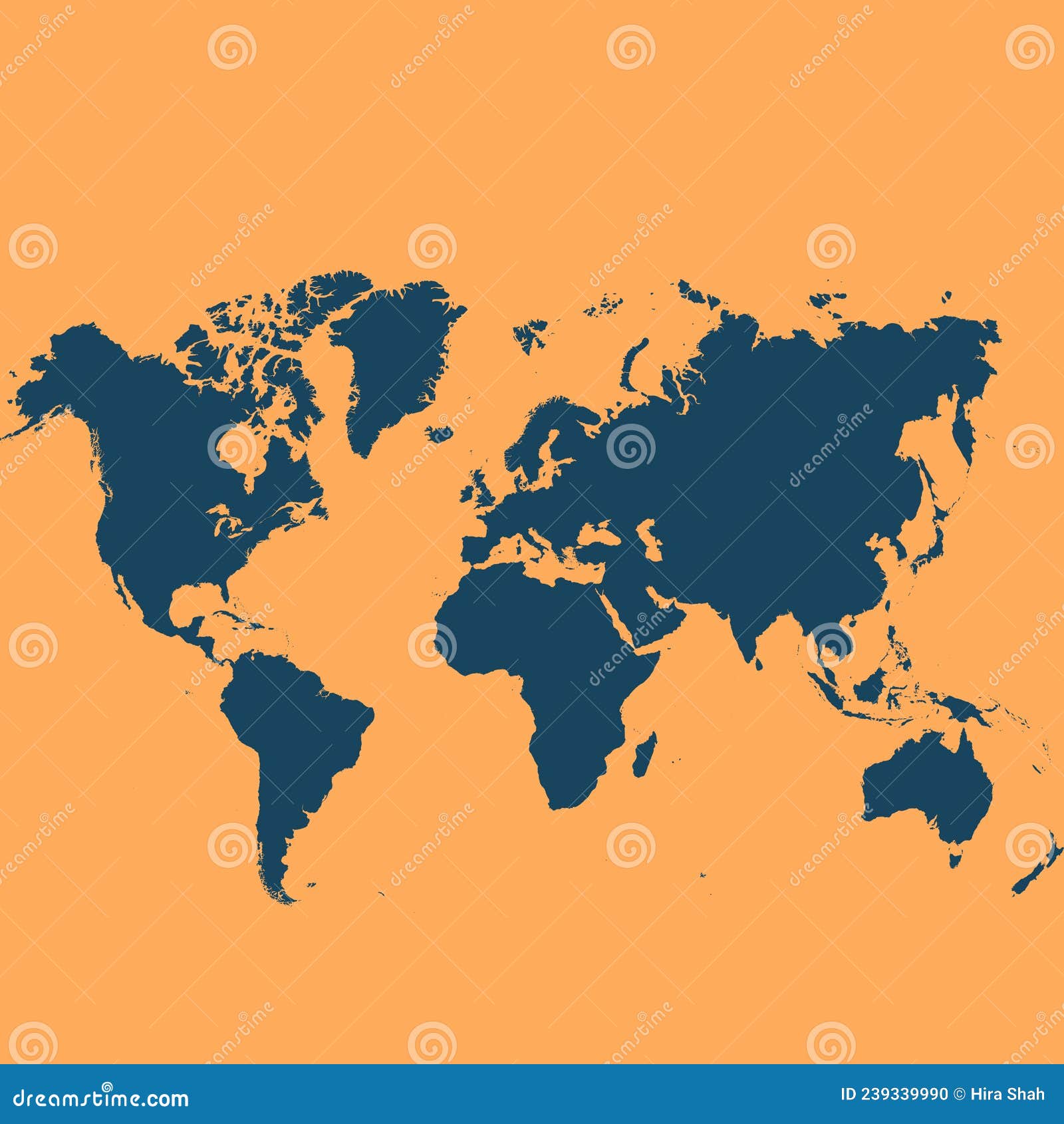 Map of the World in Blue with Peach Background Stock Illustration ...