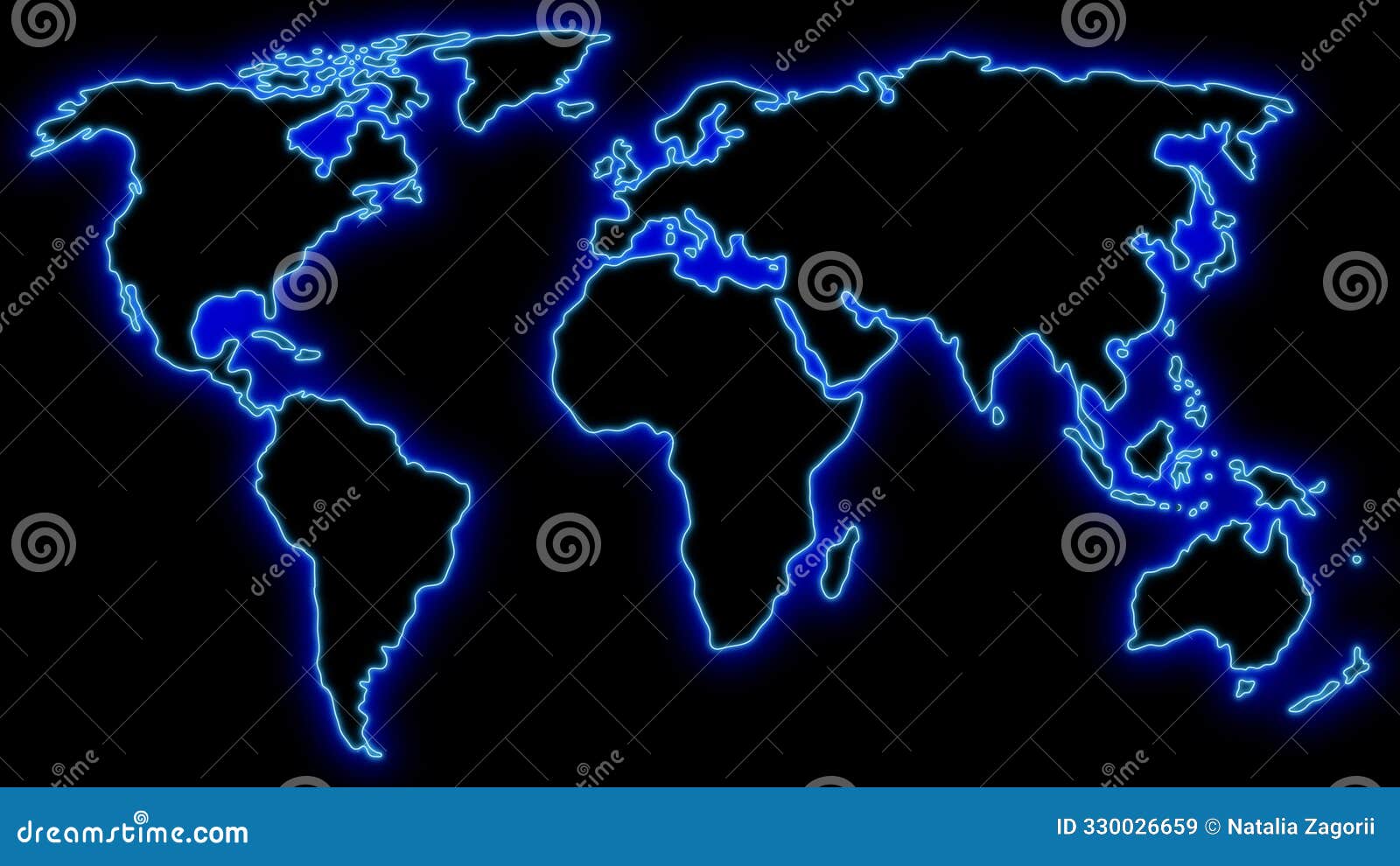 An Illustration with a World Map, Continents on a Dark Background with ...