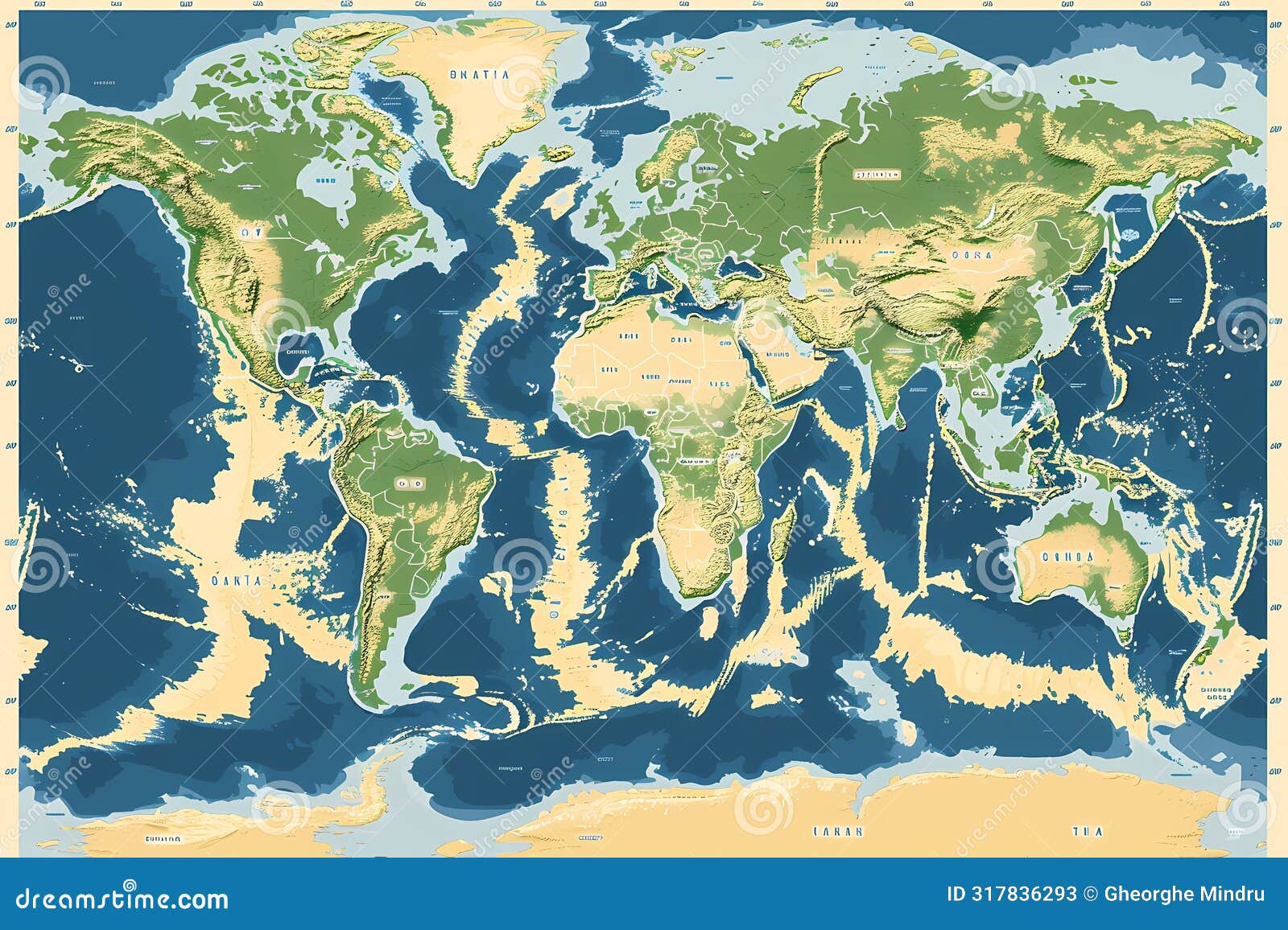 Illustration of the World Map with Ocean Floor Lines. Ai Generated ...