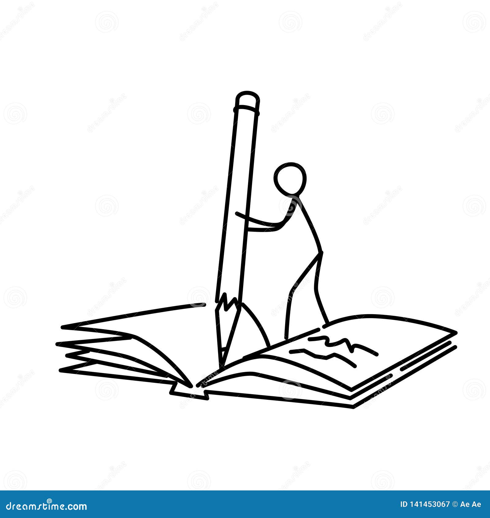 Illustration of a Writer Writing in a Notebook. Vector. the Teaching is ...