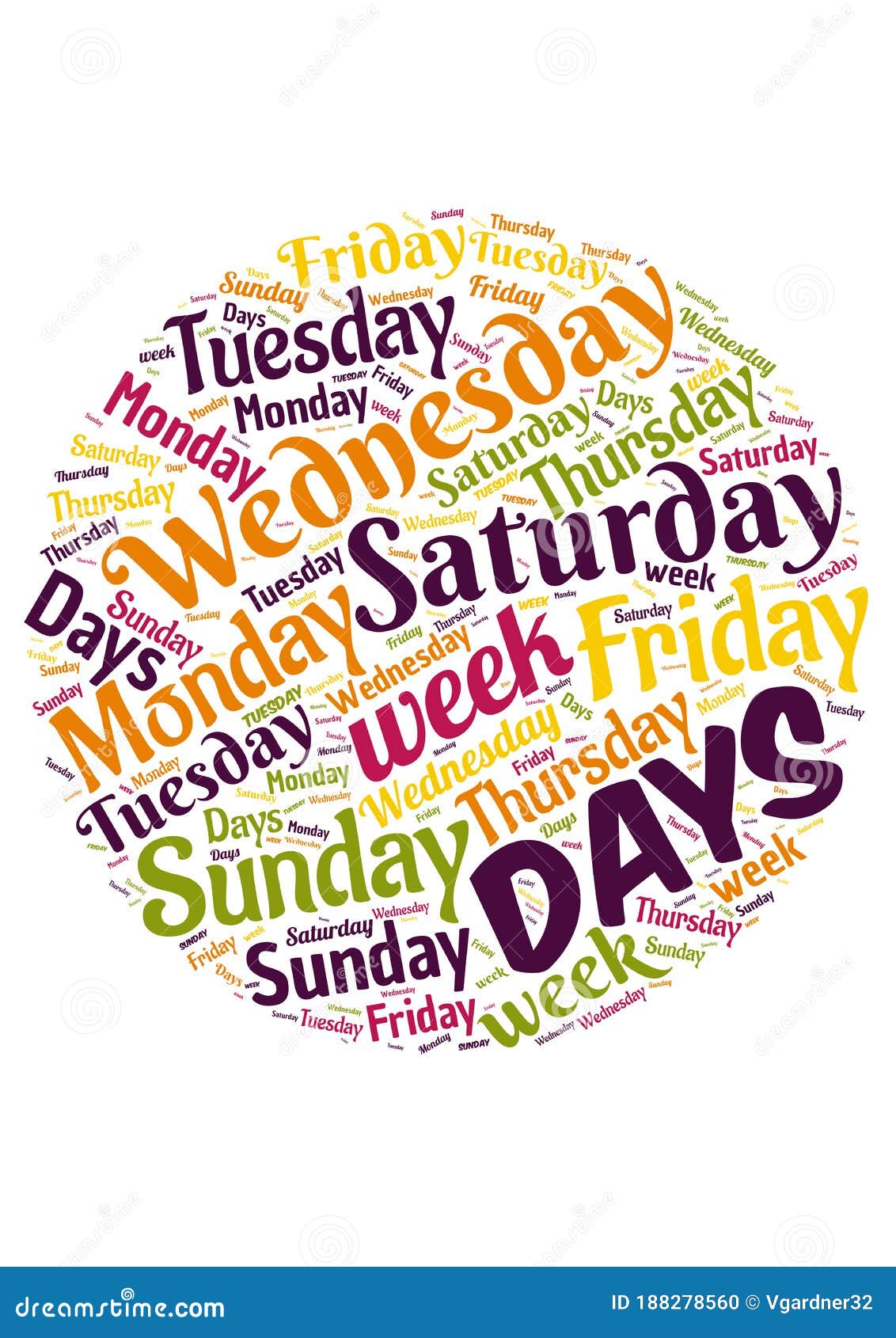 Illustration of a Word Cloud Representing Days of the Week Stock Vector ...